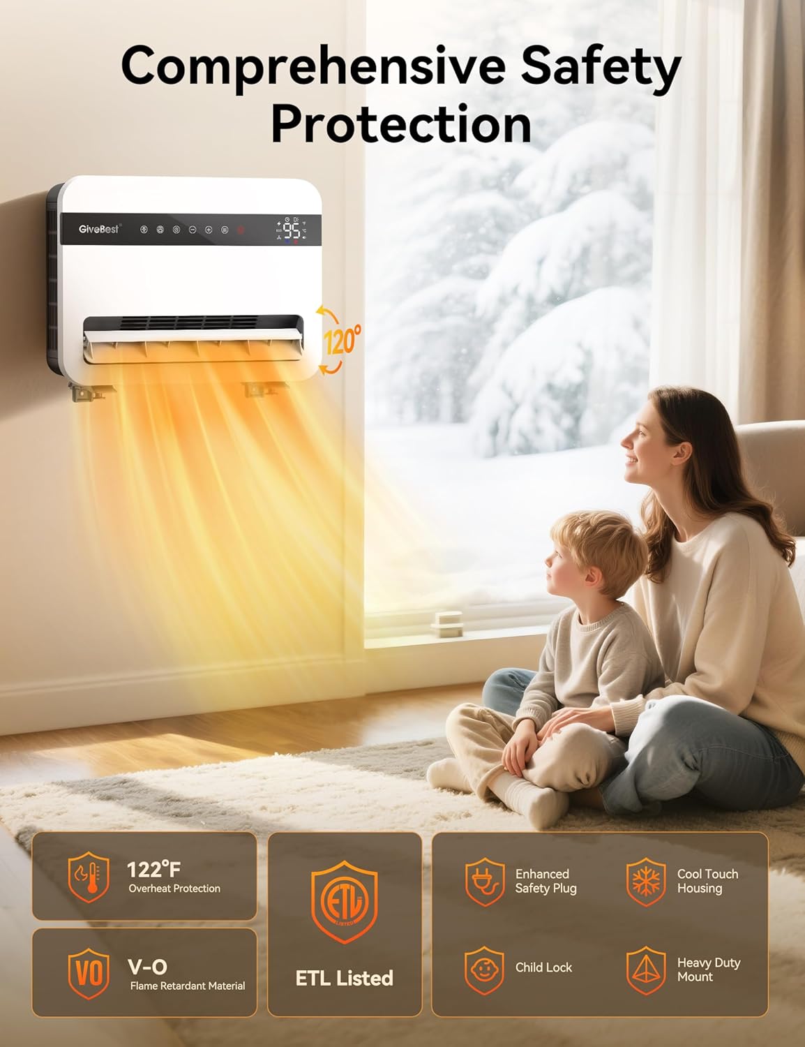 GiveBest Wall Heater for Indoor Use 1500W Electric Space Heater ...
