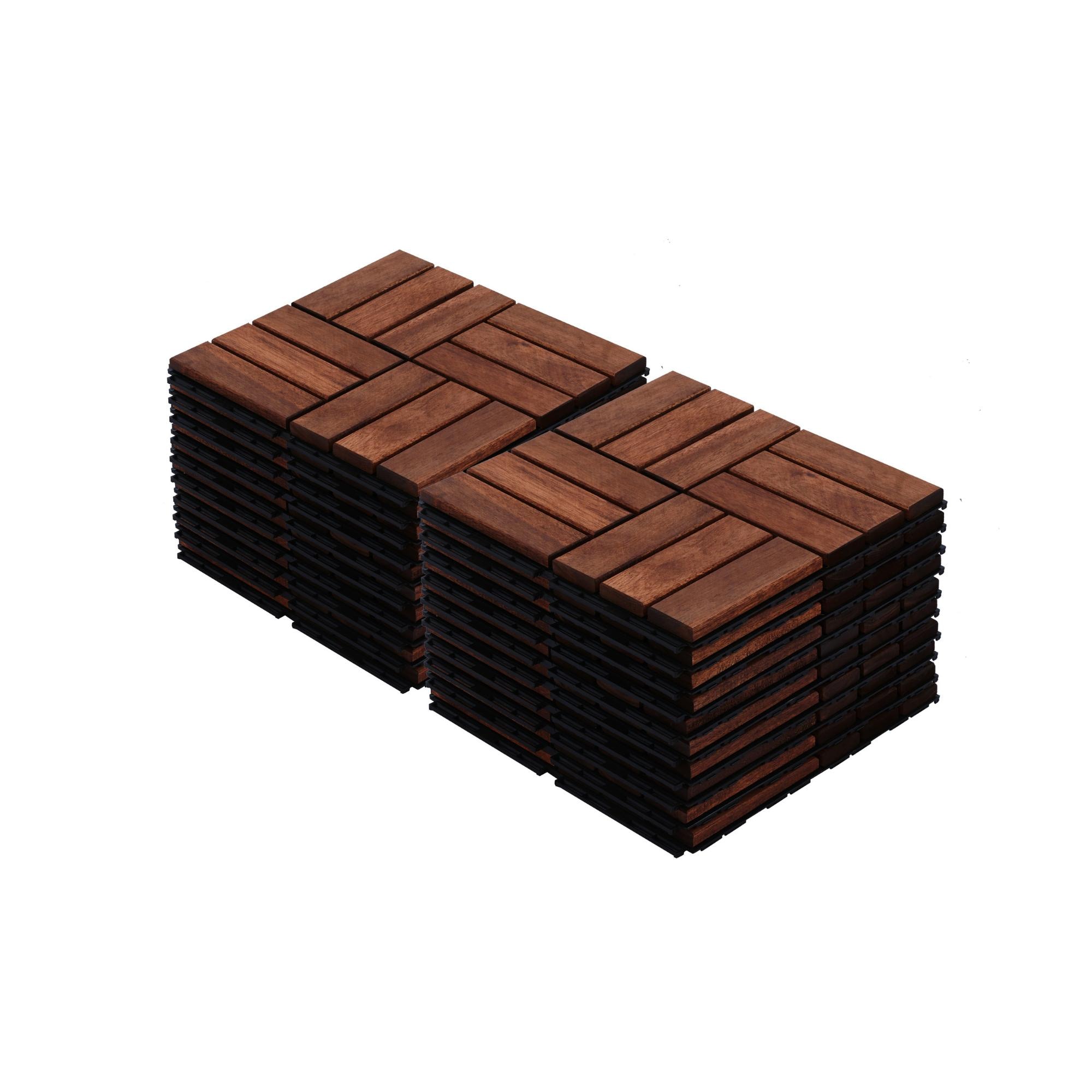 Bayfeve 20-Pack 12 x 12 Inch Brown Acacia Wood Interlocking Deck Tiles ...