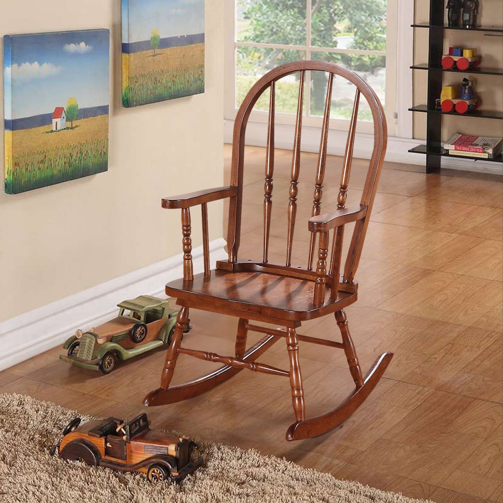 Flynama Dark Brown Wood Frame Rocker Rocking Chair with Brown Solid ...