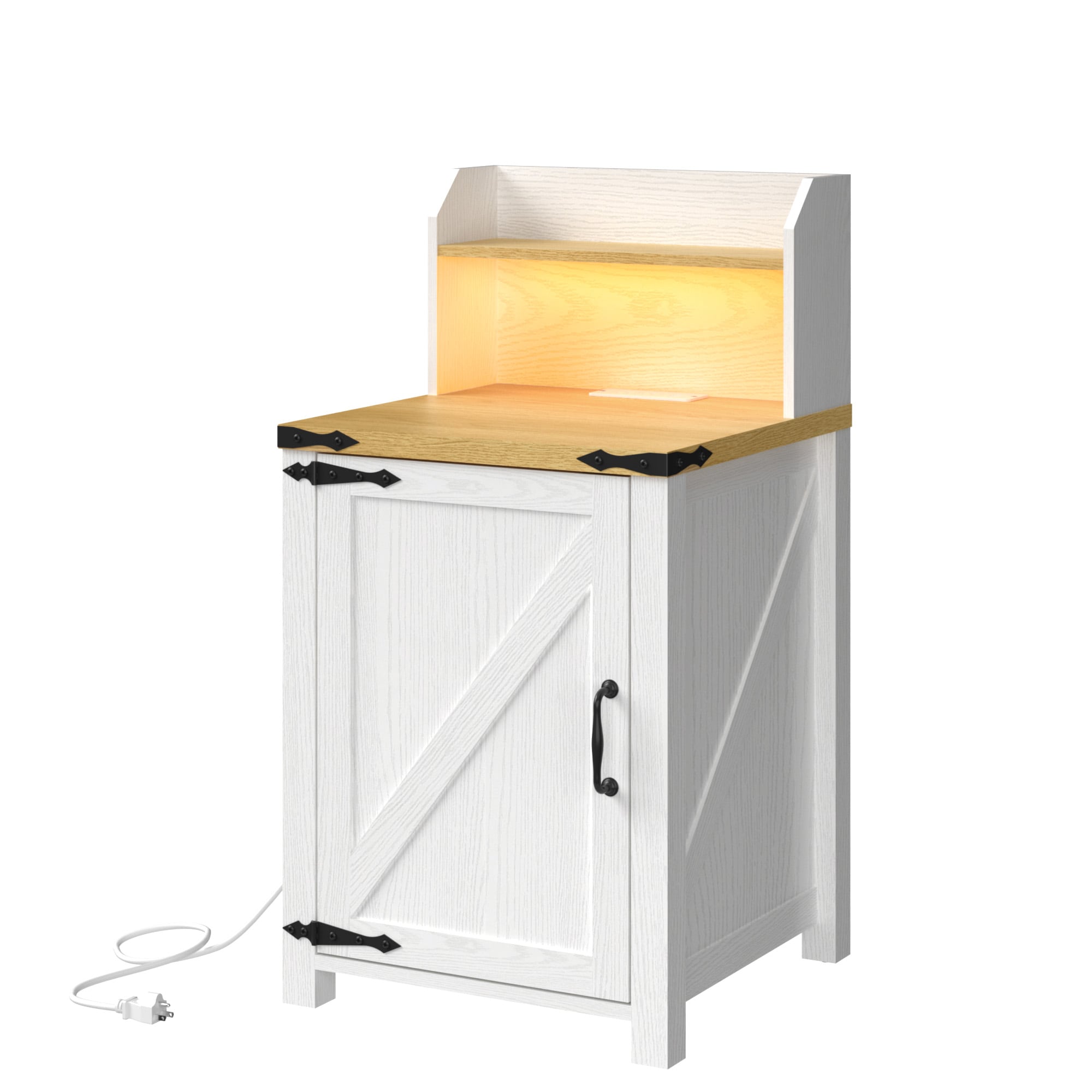 LOVMOR Nightstand with Charging Station 18 Inch Farmhouse End Table ...