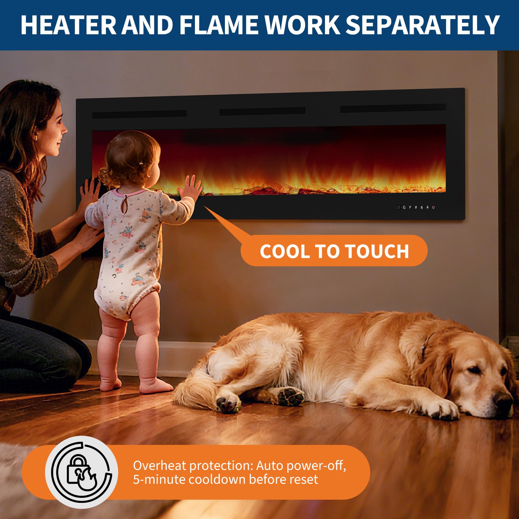 Garvee 1pcs 72inch Wall Mounted Electric Fireplace Iron Tempered Glass ...