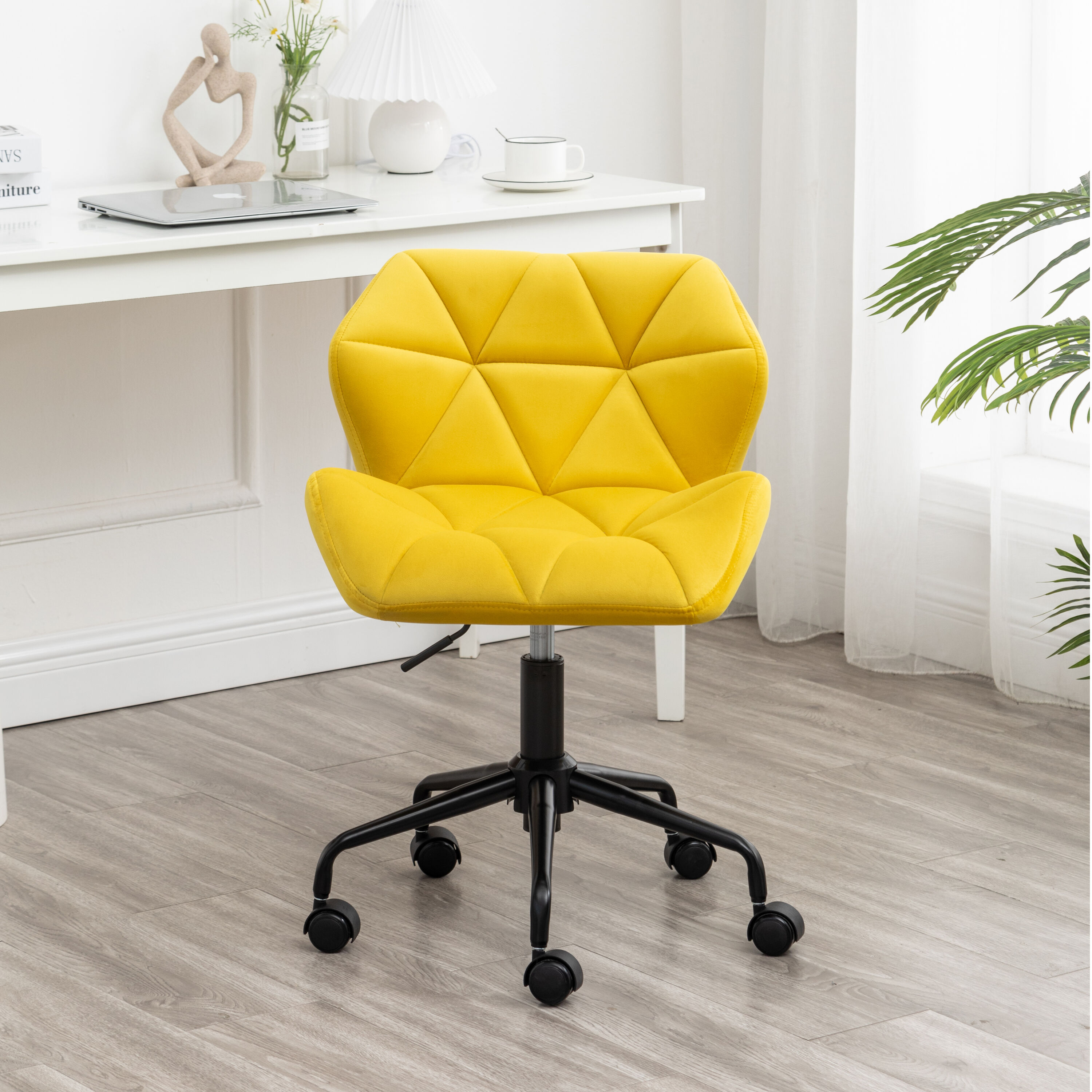 LUXEYARD Eldon Diamond Tufted Adjustable Swivel Office Chair Yellow in ...