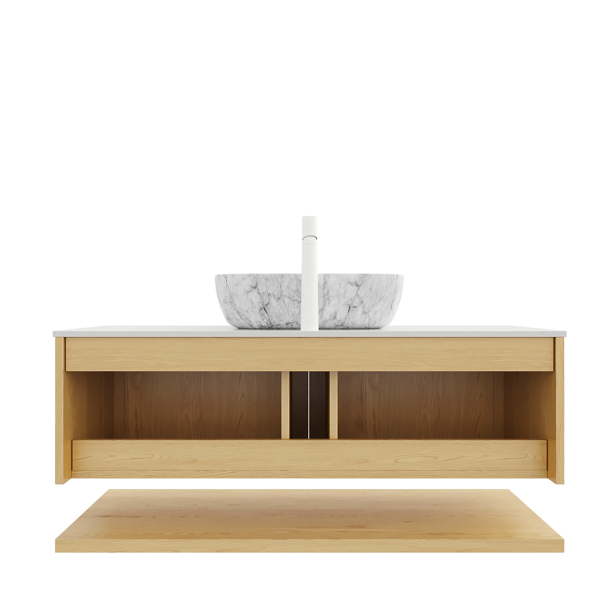 Afhocomp 48 in. Single Sink Wall-mount Oak Bath Vanity with White ...