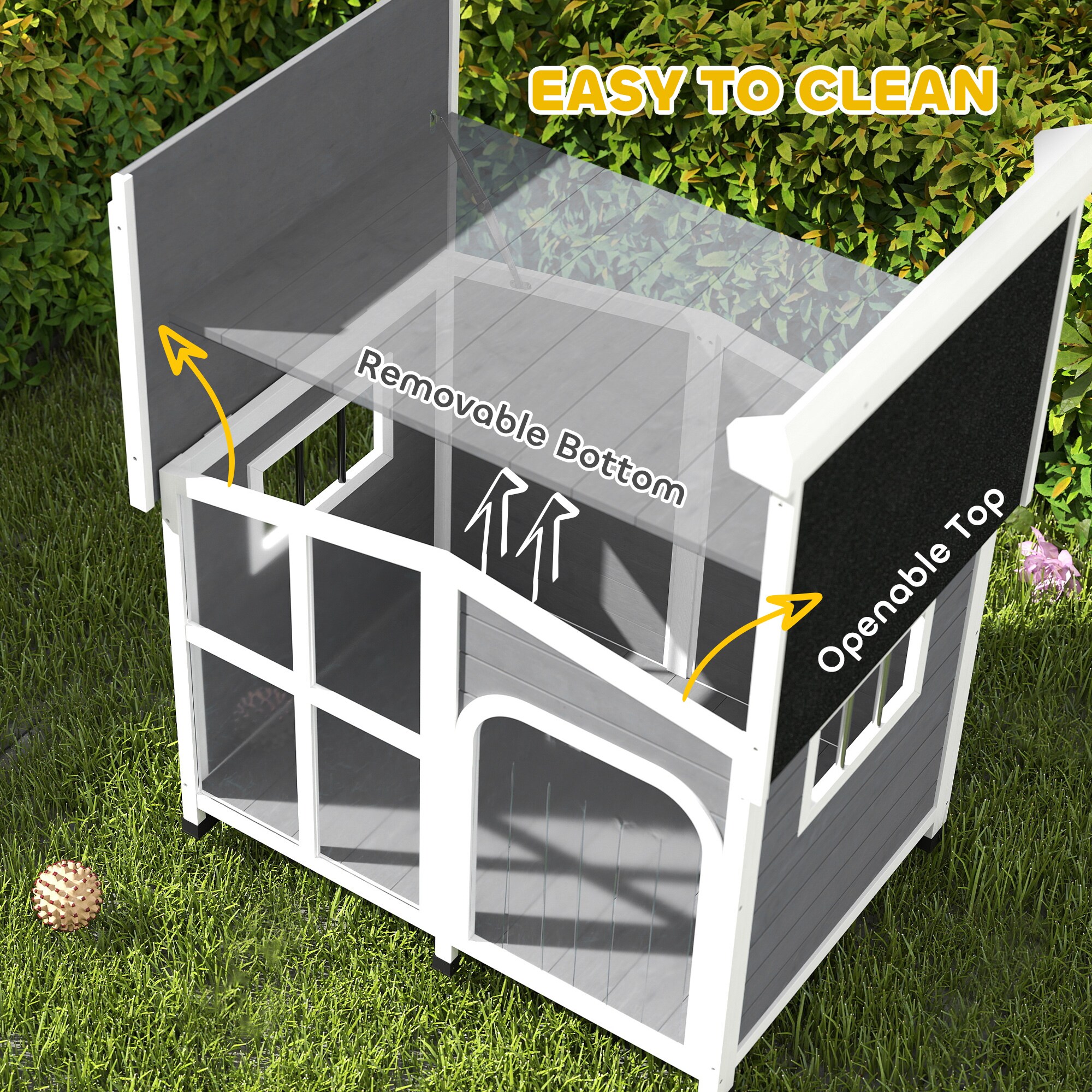 Tinyhomie Cabin Style Wooden Dog House Openable Roof Giant Window Large ...