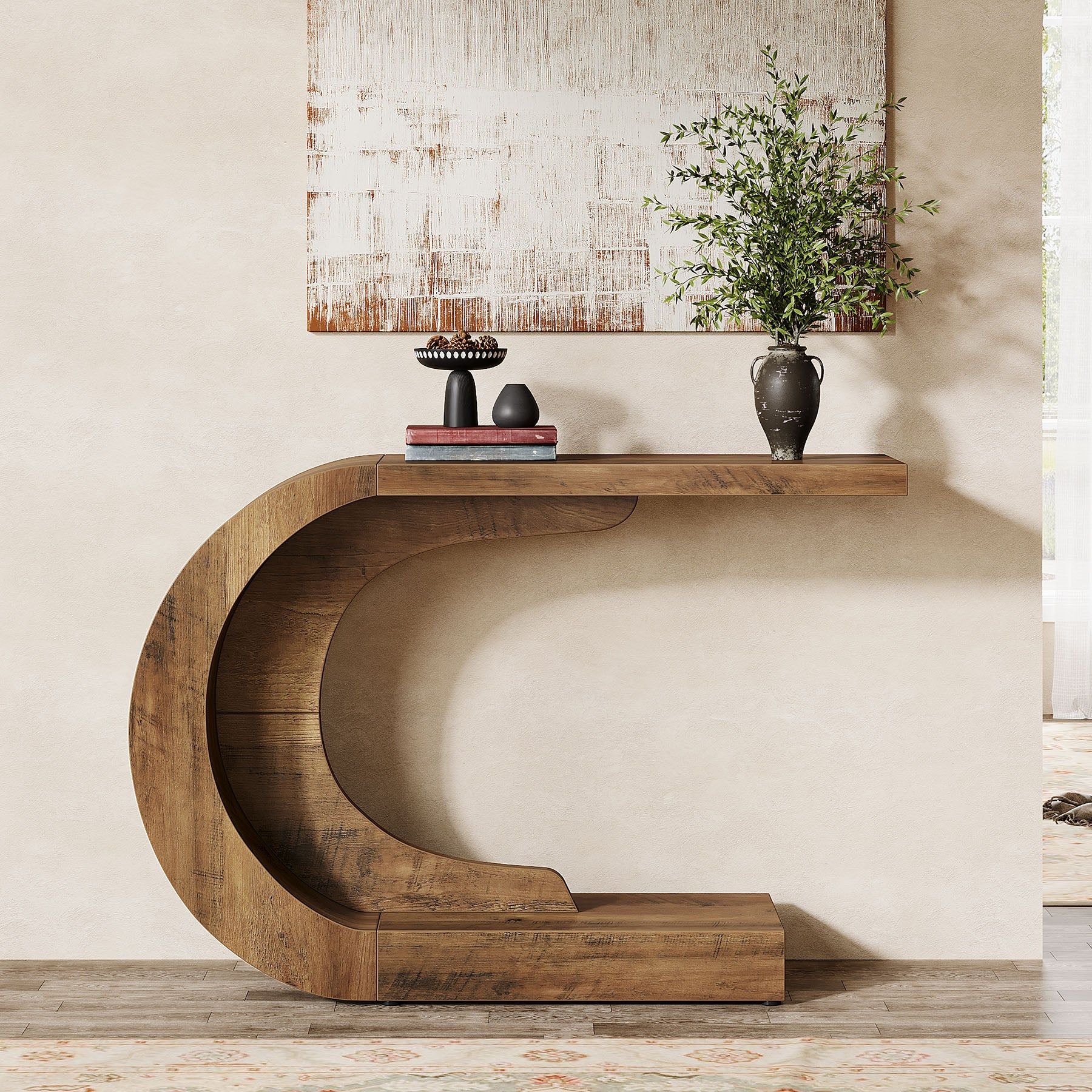 Slickblue Modern Wooden C Shaped Console Table for Entryway Hallway or ...