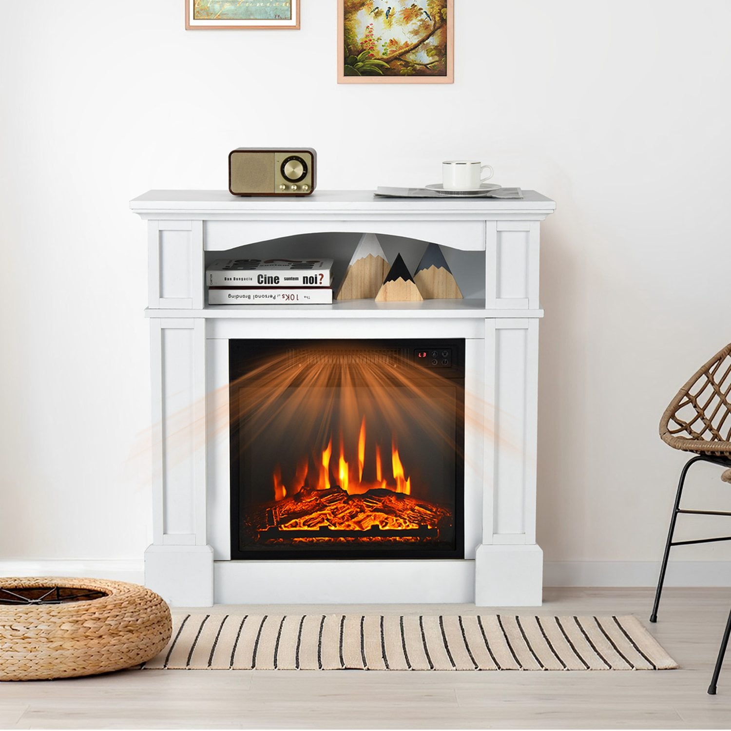 Costway 32 inches 1400W Electric Fireplace Mantel TV Stand Space Heater ...