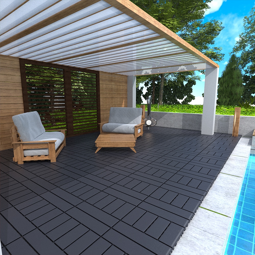 Mondawe 12-in x 12-in 44-Pack Gray Polypropylene Plastic Interlocking ...