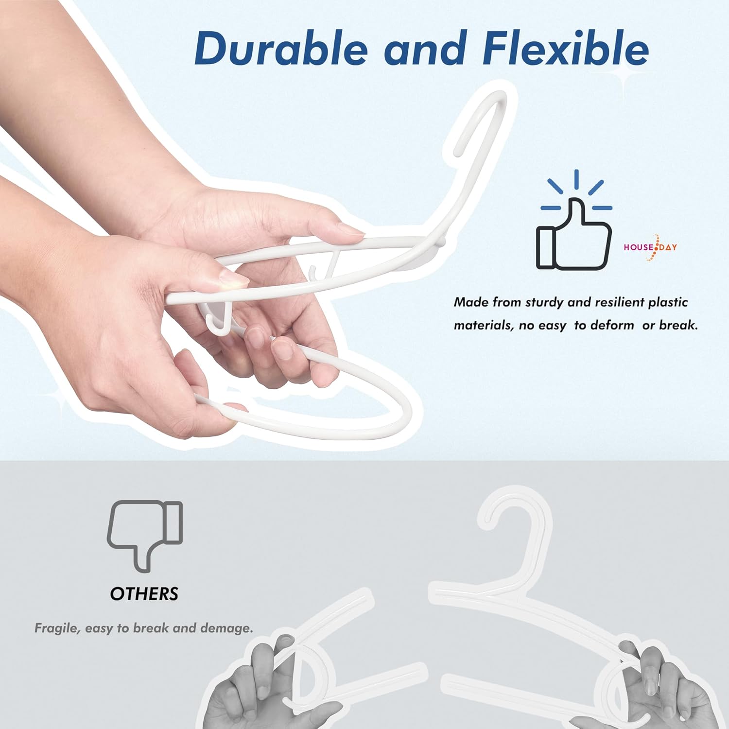 HOUSE DAY Durable Plastic Hangers Light-Weight with Hooks White 60 Pack ...