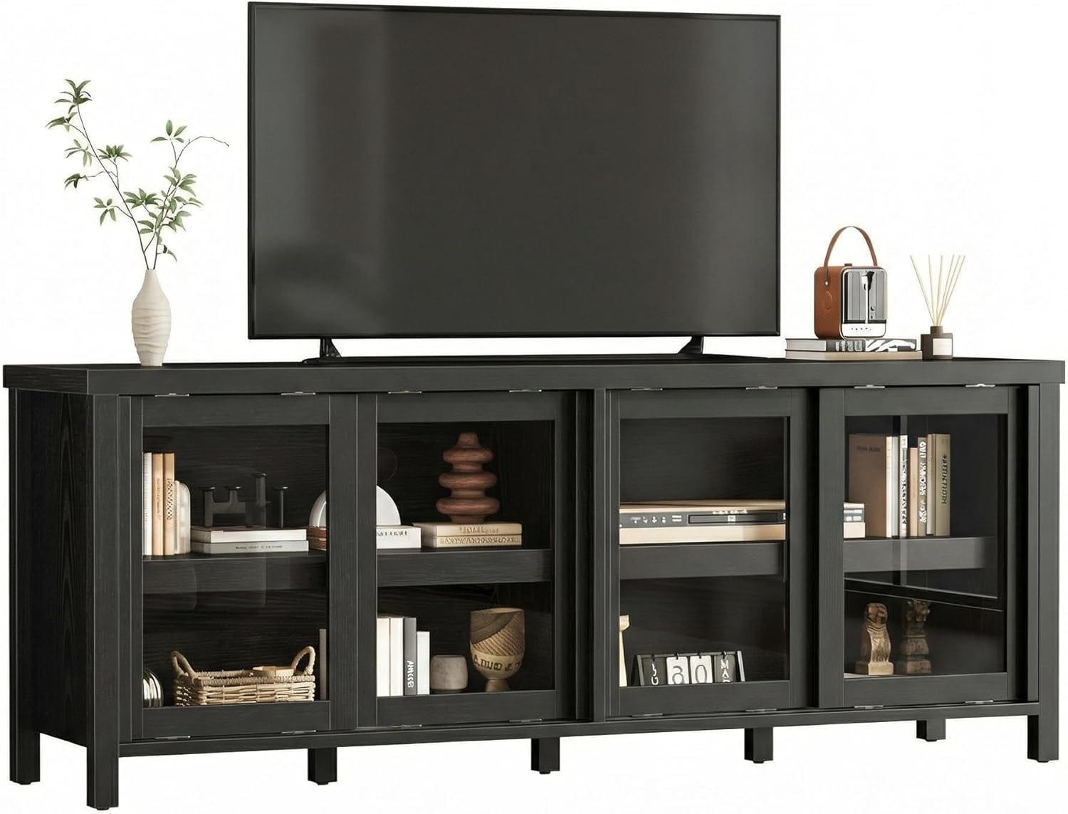 IdealHouse 65 Inch Tv Console Black Contemporary Media Center with 4 ...
