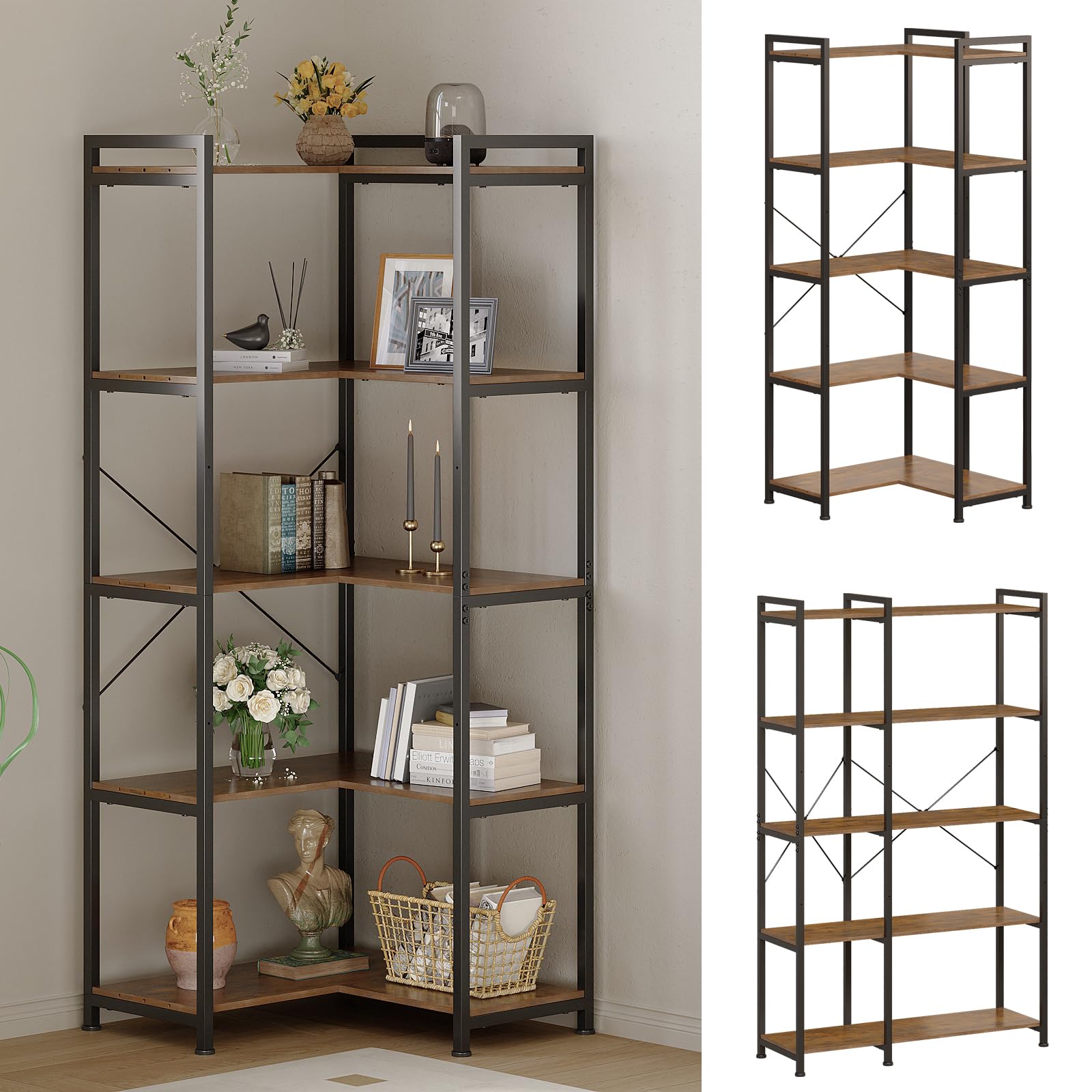Afoxsos 1 Piece 5 Tier Deformable Bookshelf Modern Adjustable Corner or ...