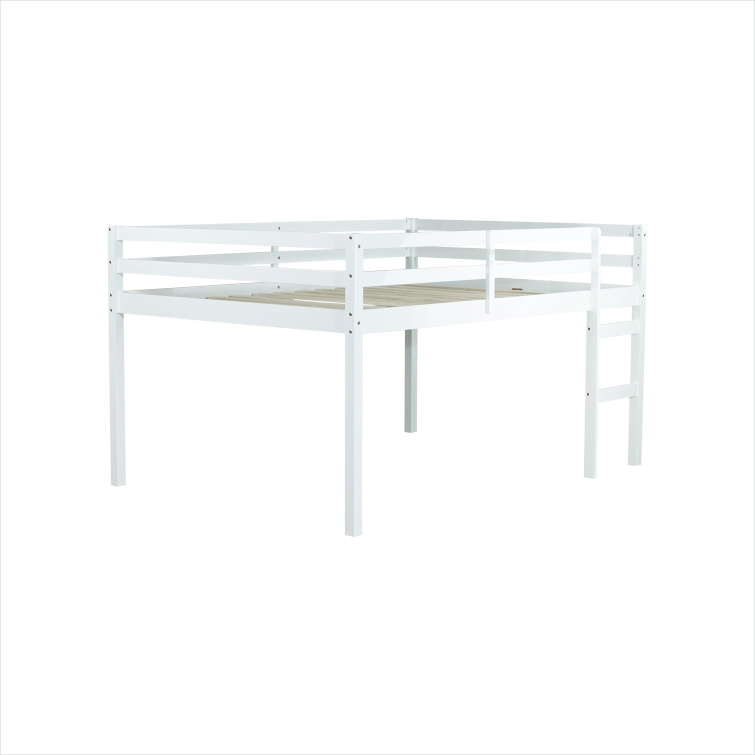 SunJet Full Loft Bed in Crisp White Rubber Wood with Under-Bed Storage ...