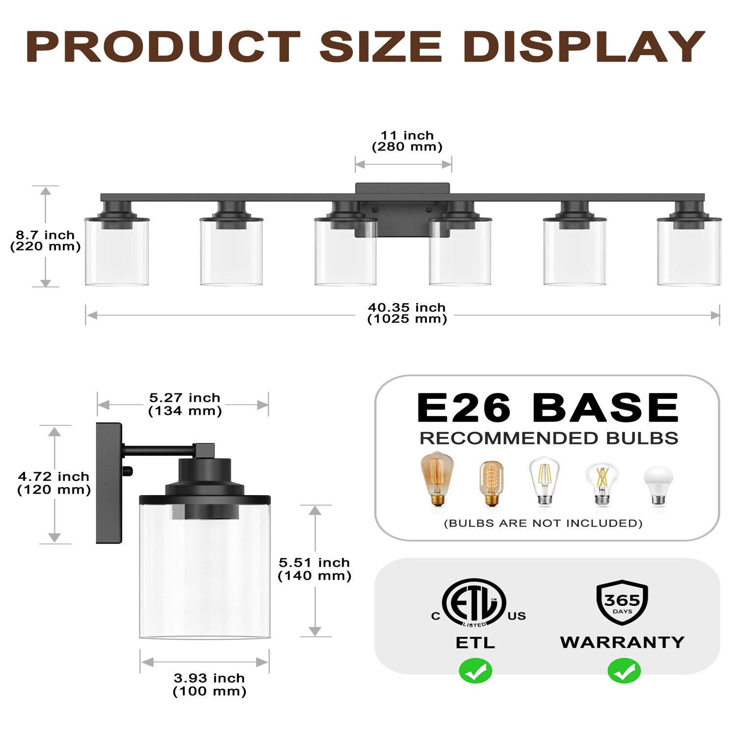 YANSUN 40.35-in 6 Light Matte Black Industrial Bathroom Vanity light in ...