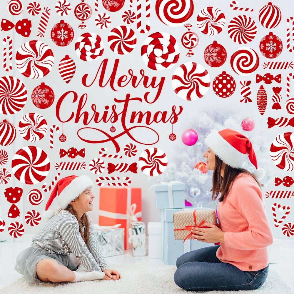 LAIFUCAM Christmas Candy Wall Decals Set Removable Candy Cane Floor ...
