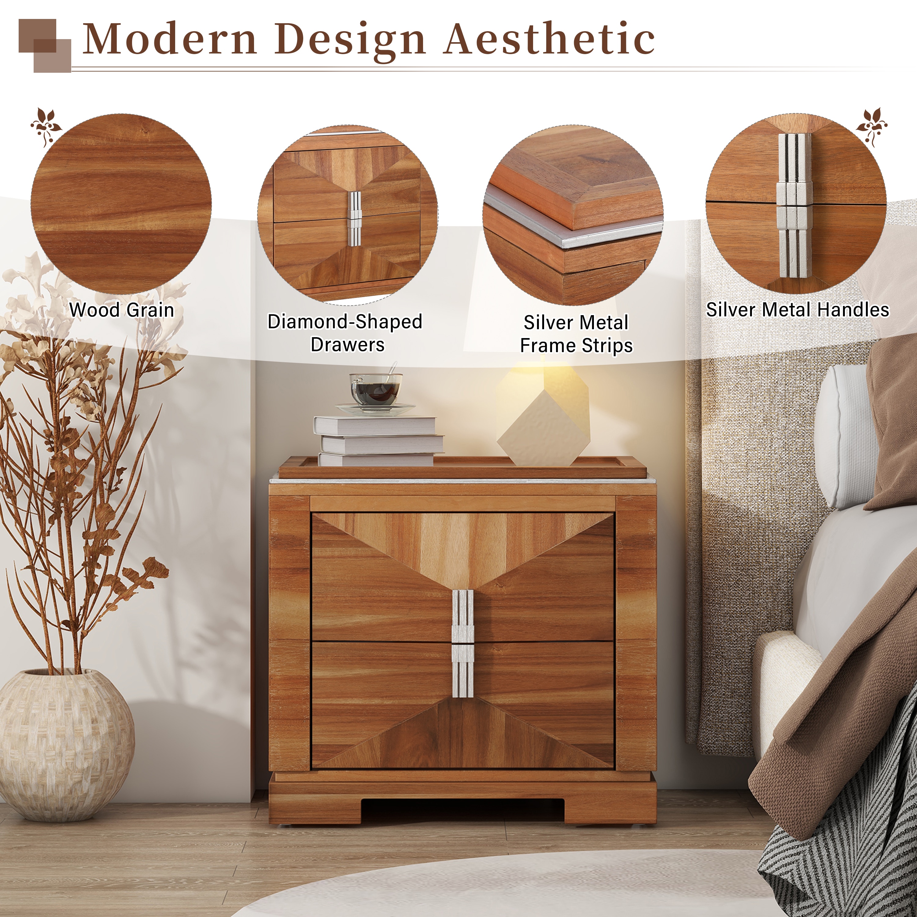 ModernLuxe Assembly Required Mid-Century Modern Nightstand 2 Drawers ...