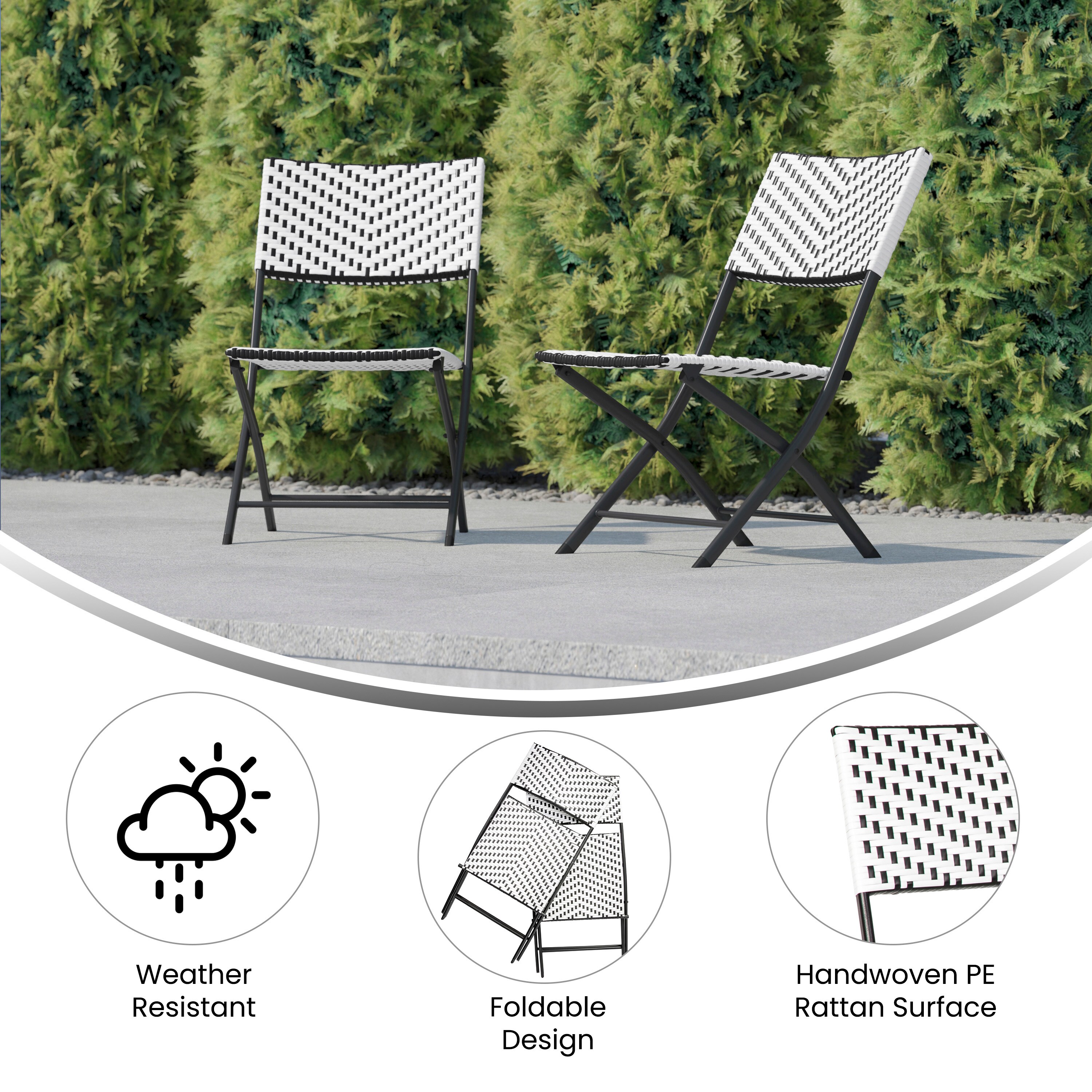 Emma + Oliver Ciel Set of Two Indoor/Outdoor Foldable Bistro Chairs ...