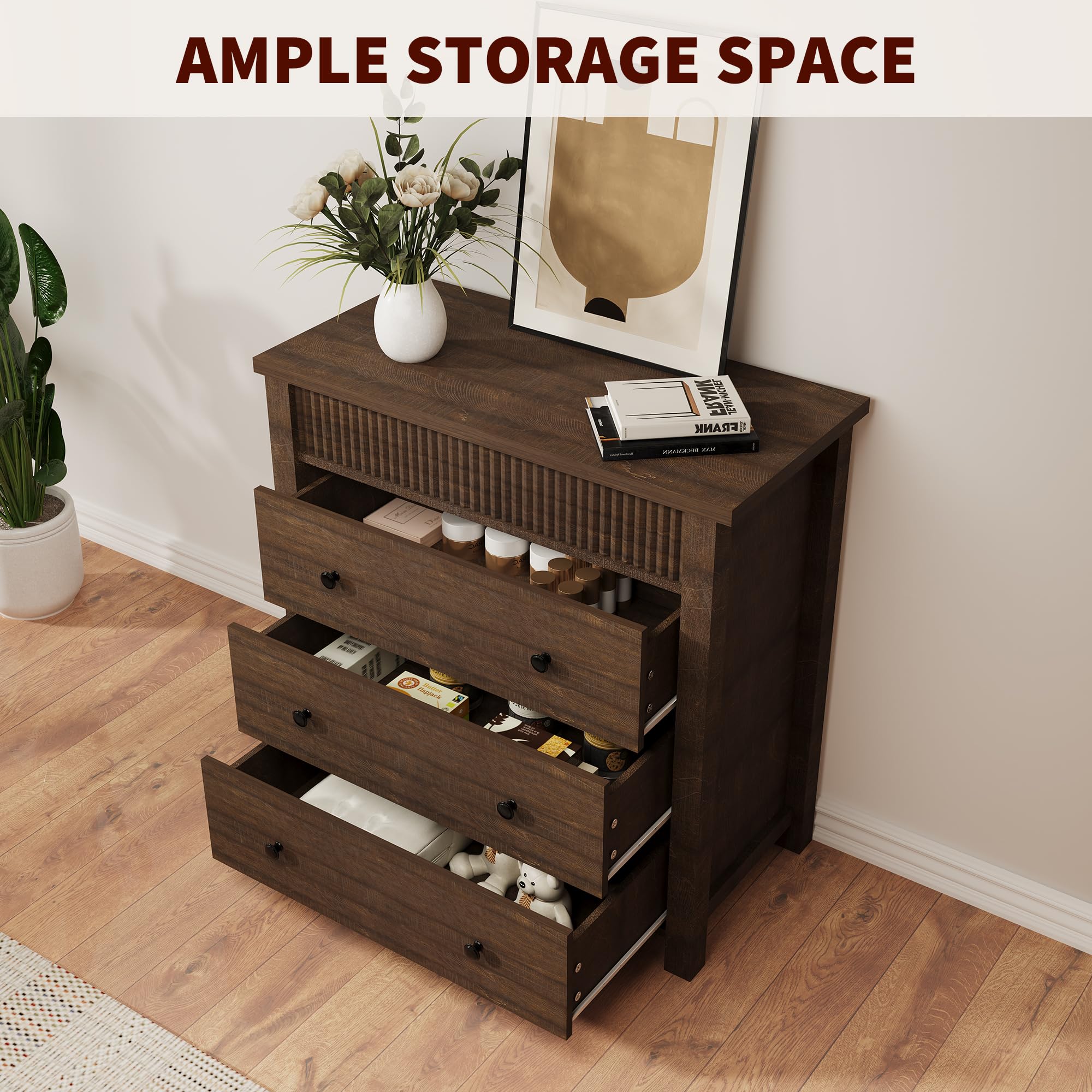 IdealHouse Modern Fluted Wooden Dining Table Space Saving 3 Drawer ...