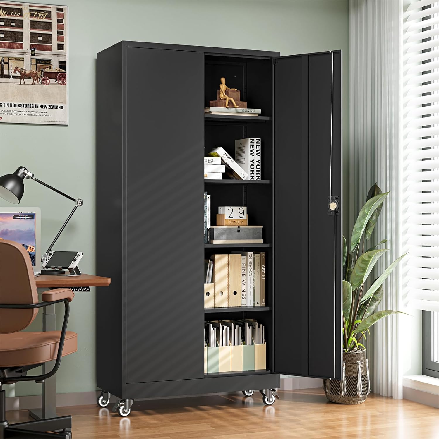 Letaya Metal Garage Storage Cabinets with Lock Door and Adjustable ...