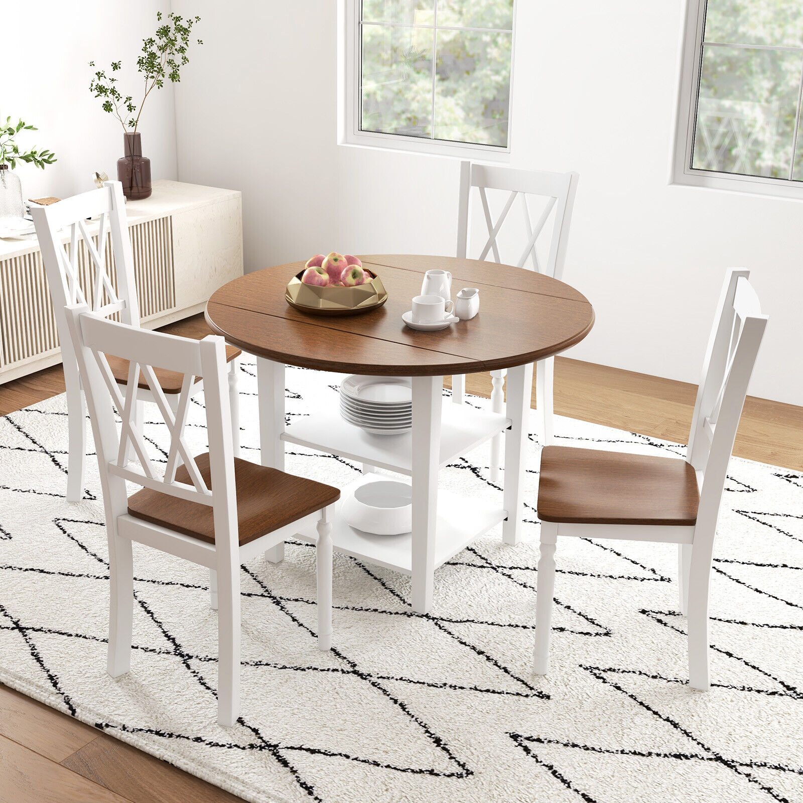 SUGIFT Set of 4 Wooden Farmhouse Kitchen Chairs with Rubber Wood Seat ...