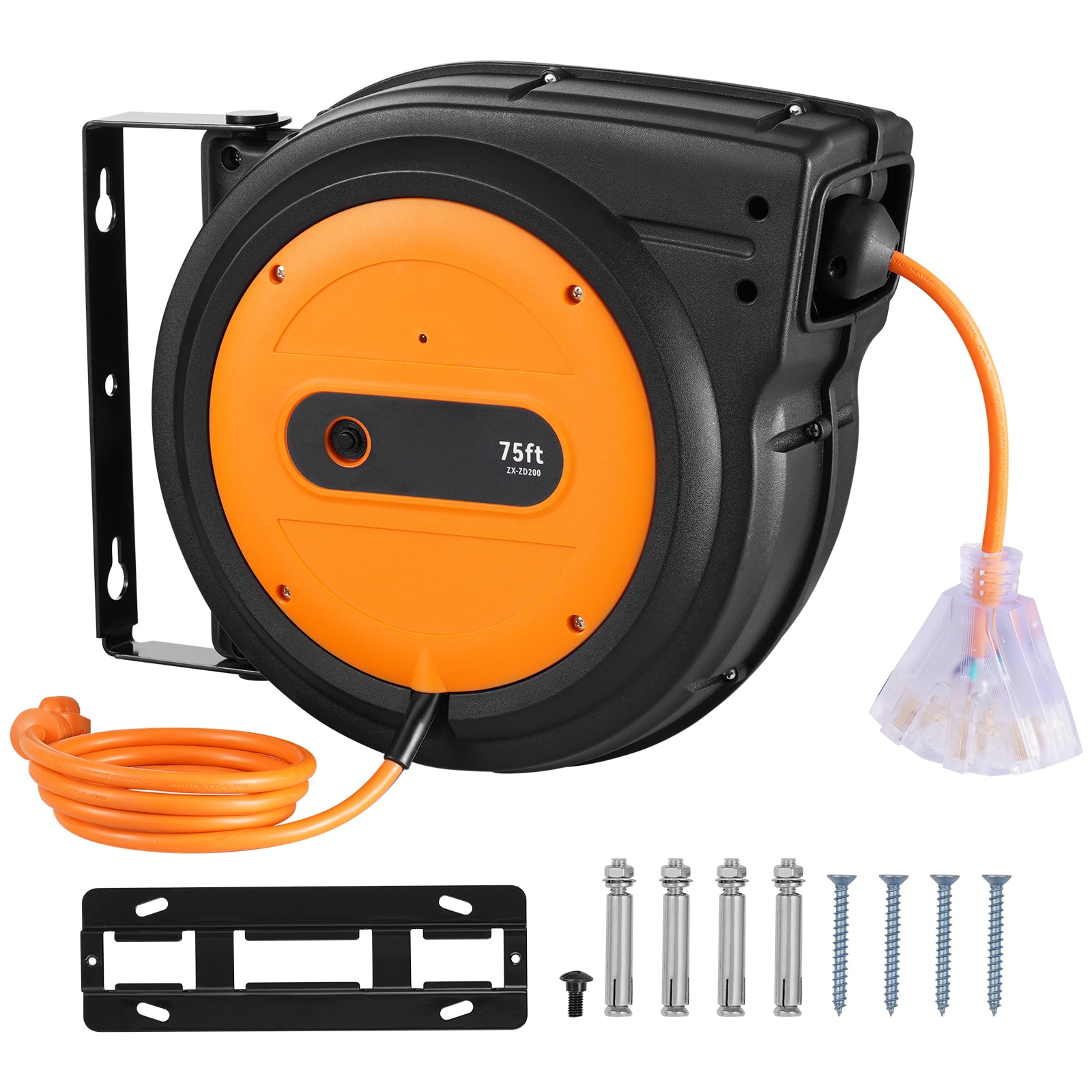 Mecale 75-ft Retractable Extension Cord Reel with 180-Degree Swivel ...