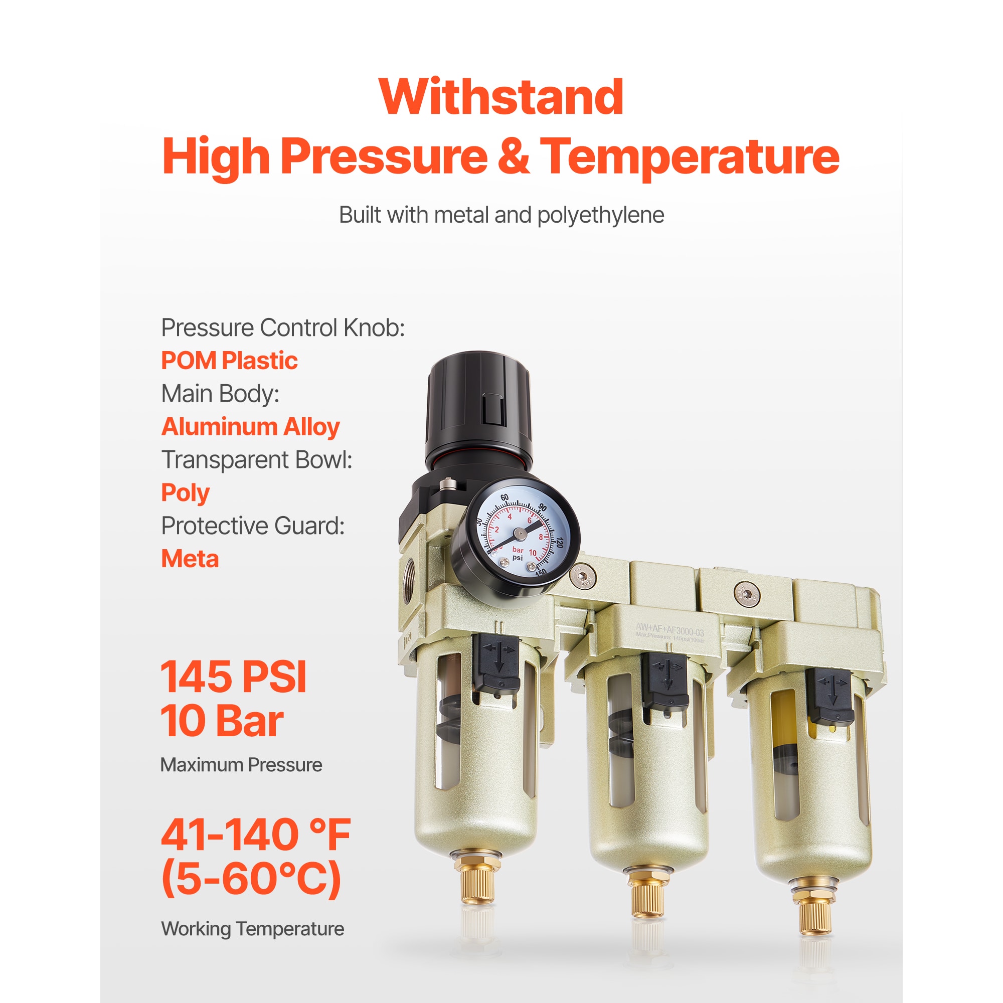VEVOR Air Compressor Filter Regulator 3/8in NPT 3-Stage Air Compressor ...