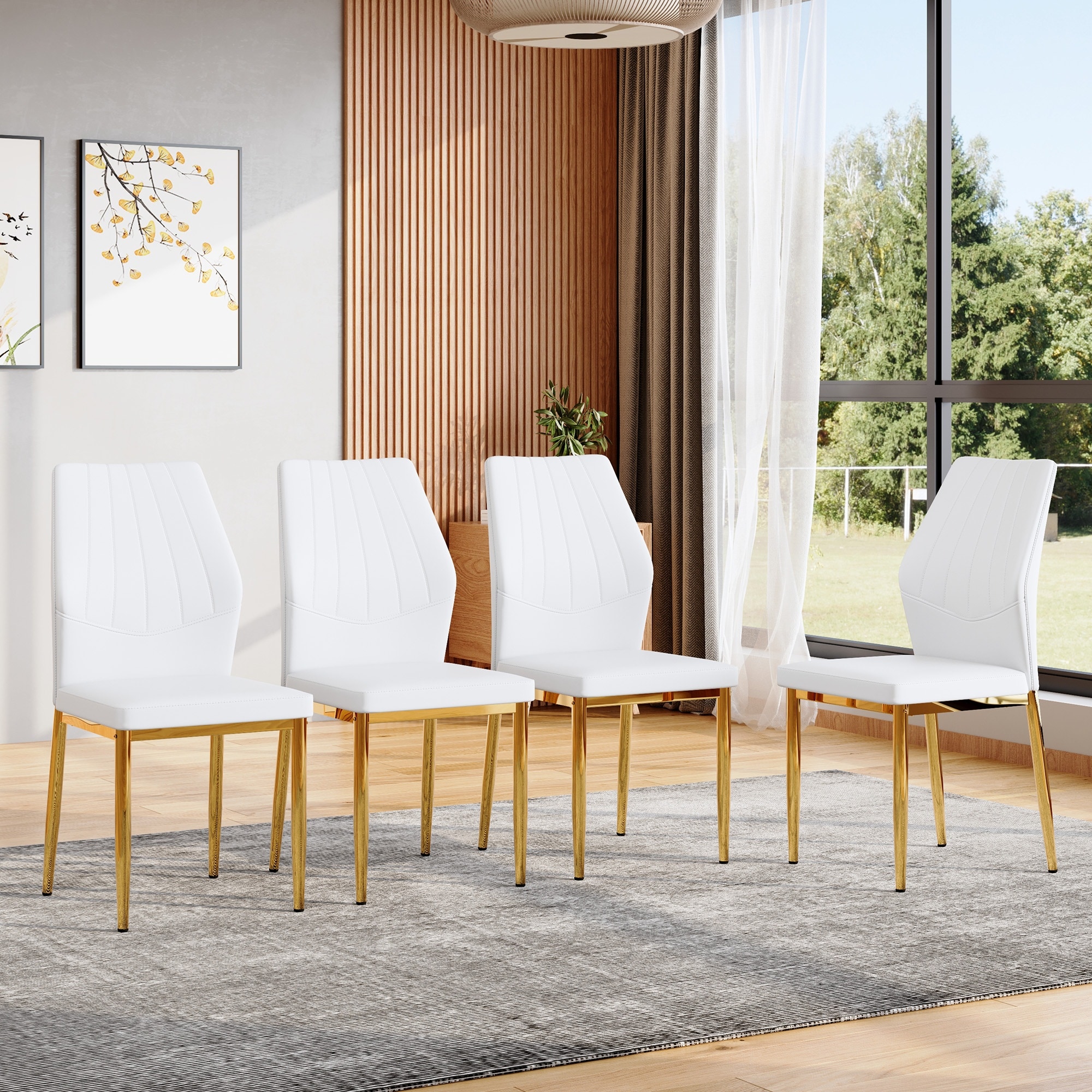 HyperDrop Cart White and Gold PU Ergonomic High Back Dining Chair Set ...