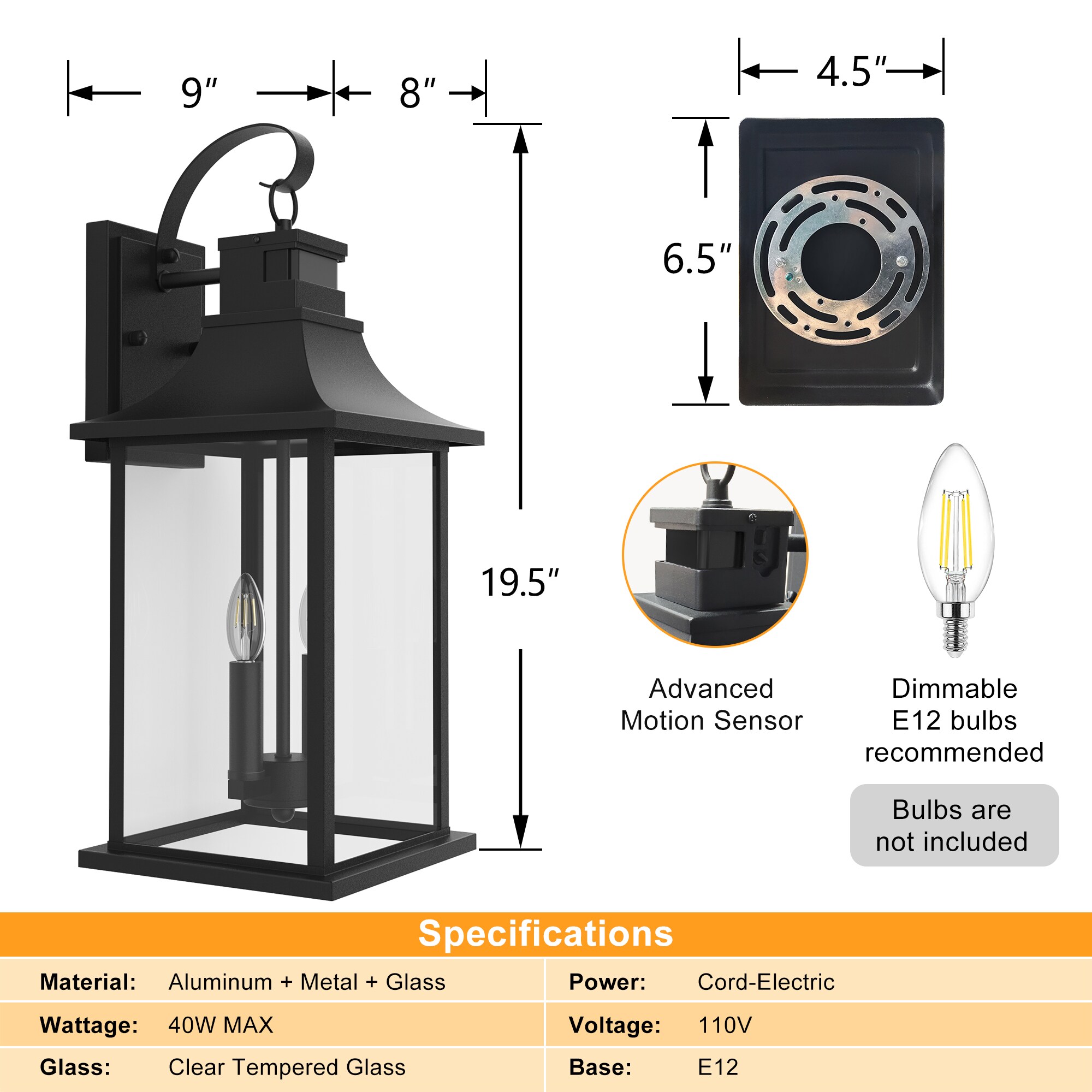 Maxax Montpelier 2 -Light 19.5-in H Matte Black Hardwired Motion Sensor ...
