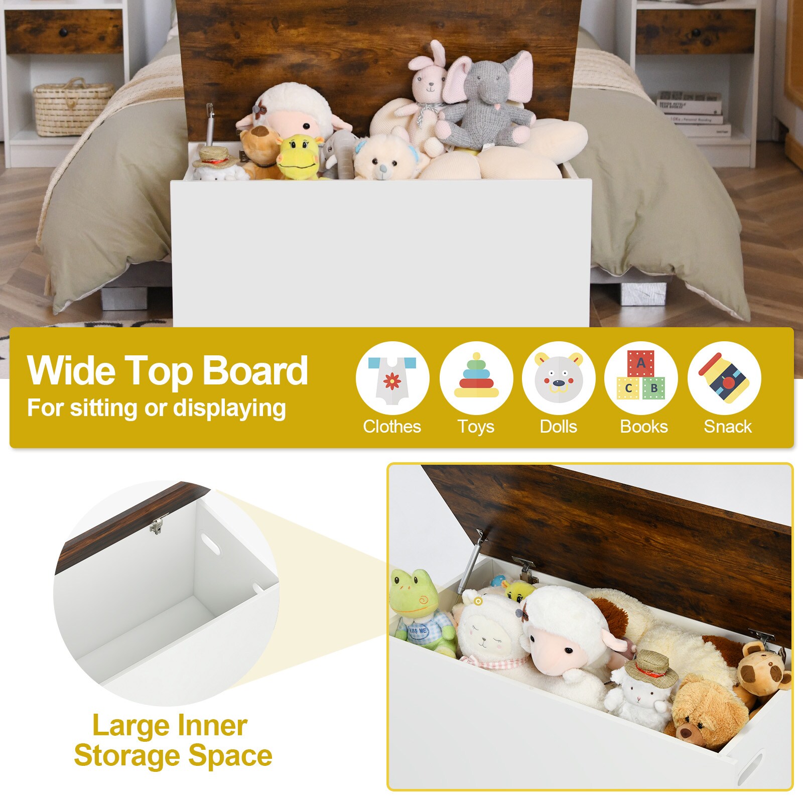 Slickblue White- Particle Board PVC- Storage Trunk with Pneumatic Rod ...