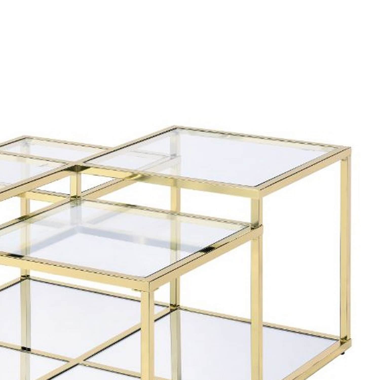 Benzara Coffee Table with Glass Top and Tubular Frame-Gold in the ...