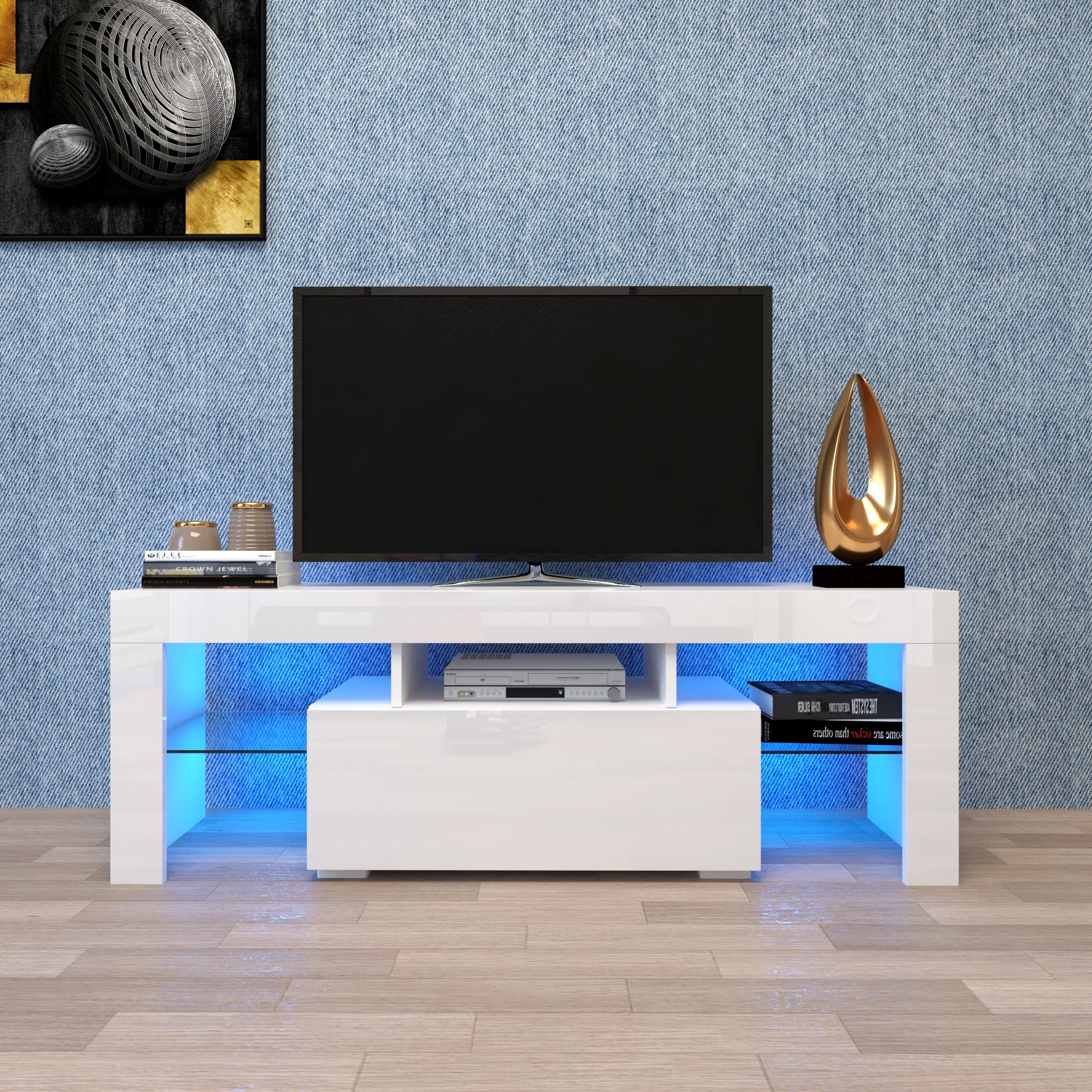 LOVMOR Entertainment TV Stand Large TV Stand TV Base Stand with LED ...