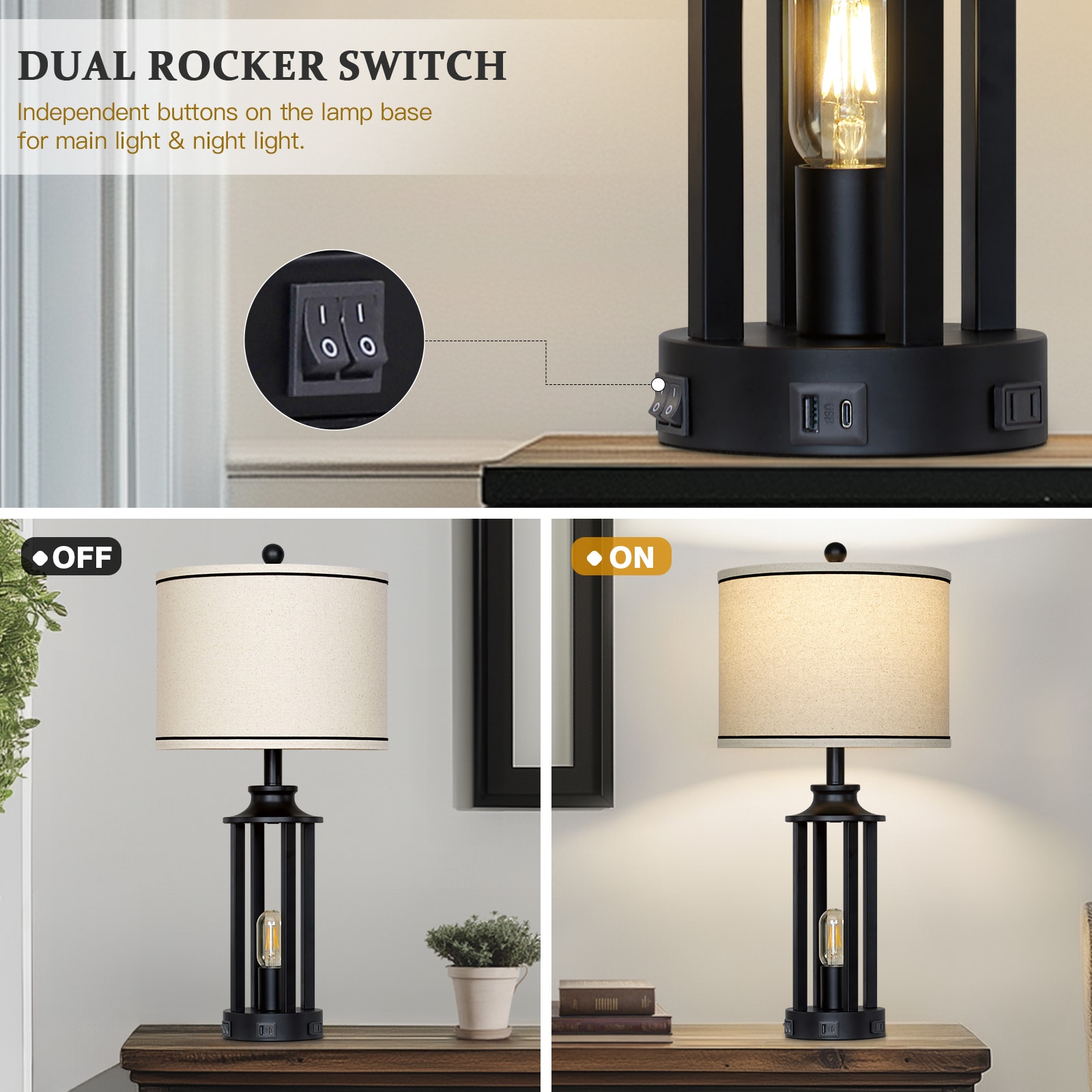 UrFurnishings Modern 27.5-in Black LED On/Off switch Table Lamp with ...