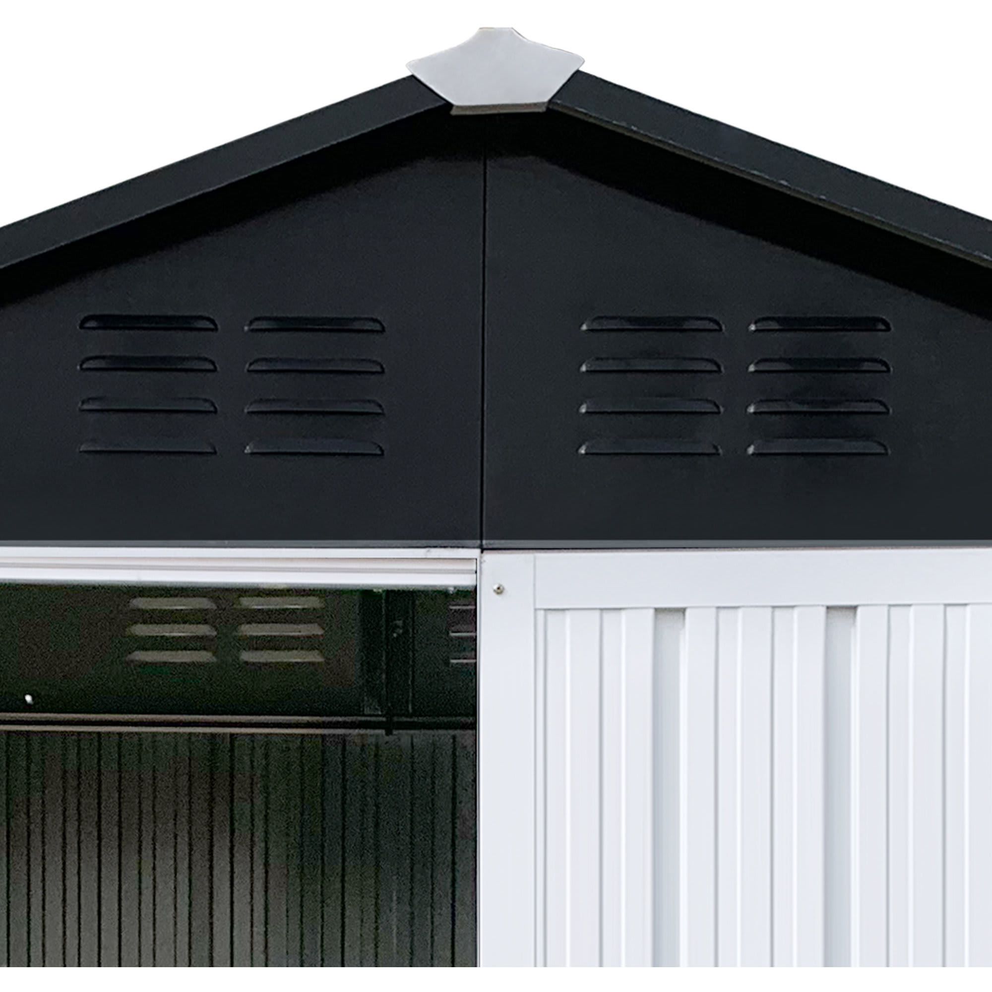 Etokfoks 6 ft x 4 ft Metal Outdoor Storage Shed Apex Roof White Black ...