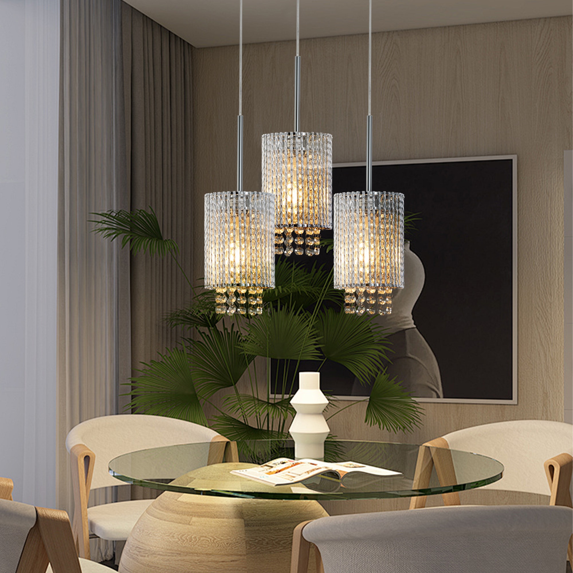 GDFStudio 5 Inch Modern Crystal Pendant Light 3 Pack Adjustable Chrome ...