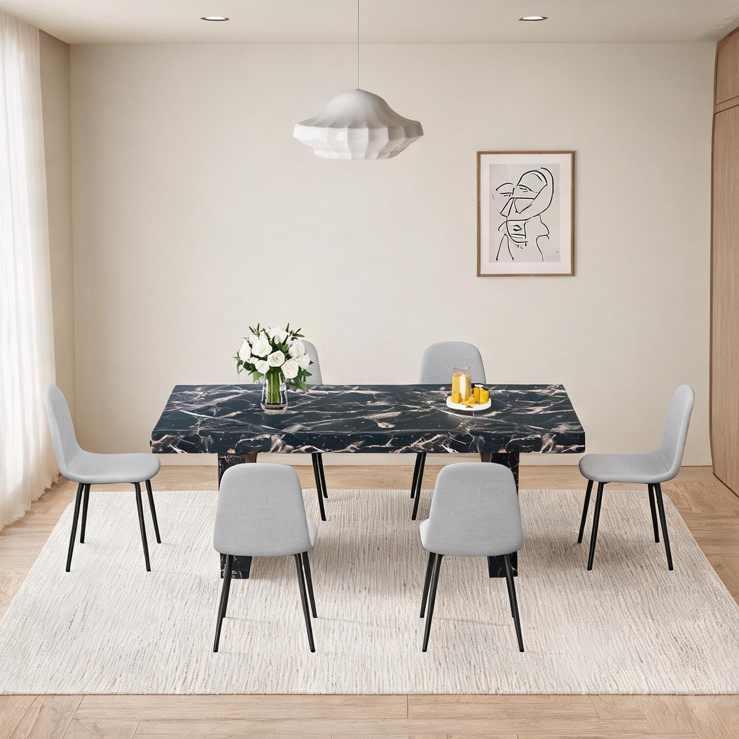 Naturefalls 6-Person Rectangle Dining Set Modern Block Base Matte Black ...