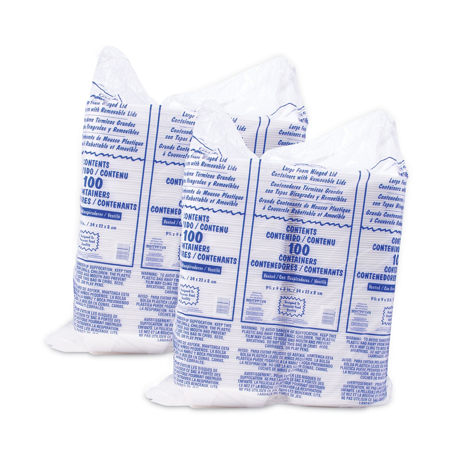 Dart Foam Hinged Lid Container Vented Lid 9 x 9.4 x 3 White 100/Pack 2 ...