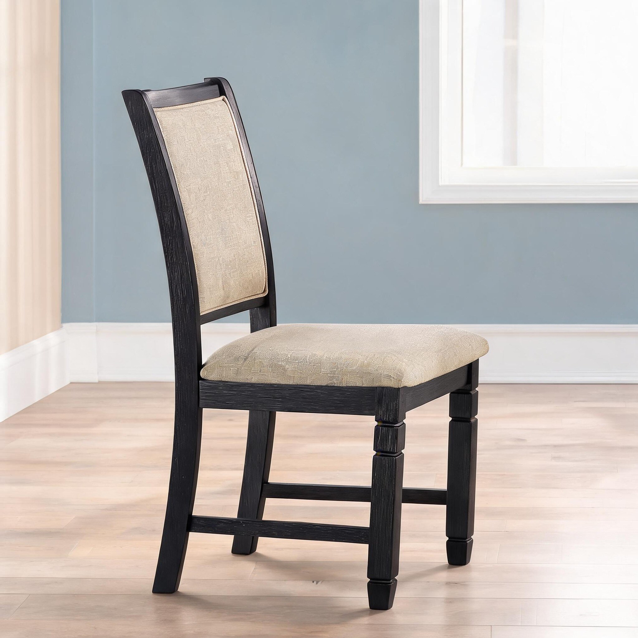 Watnature Beige Textured Upholstered Acacia Wood Side Chairs Set of 2 ...