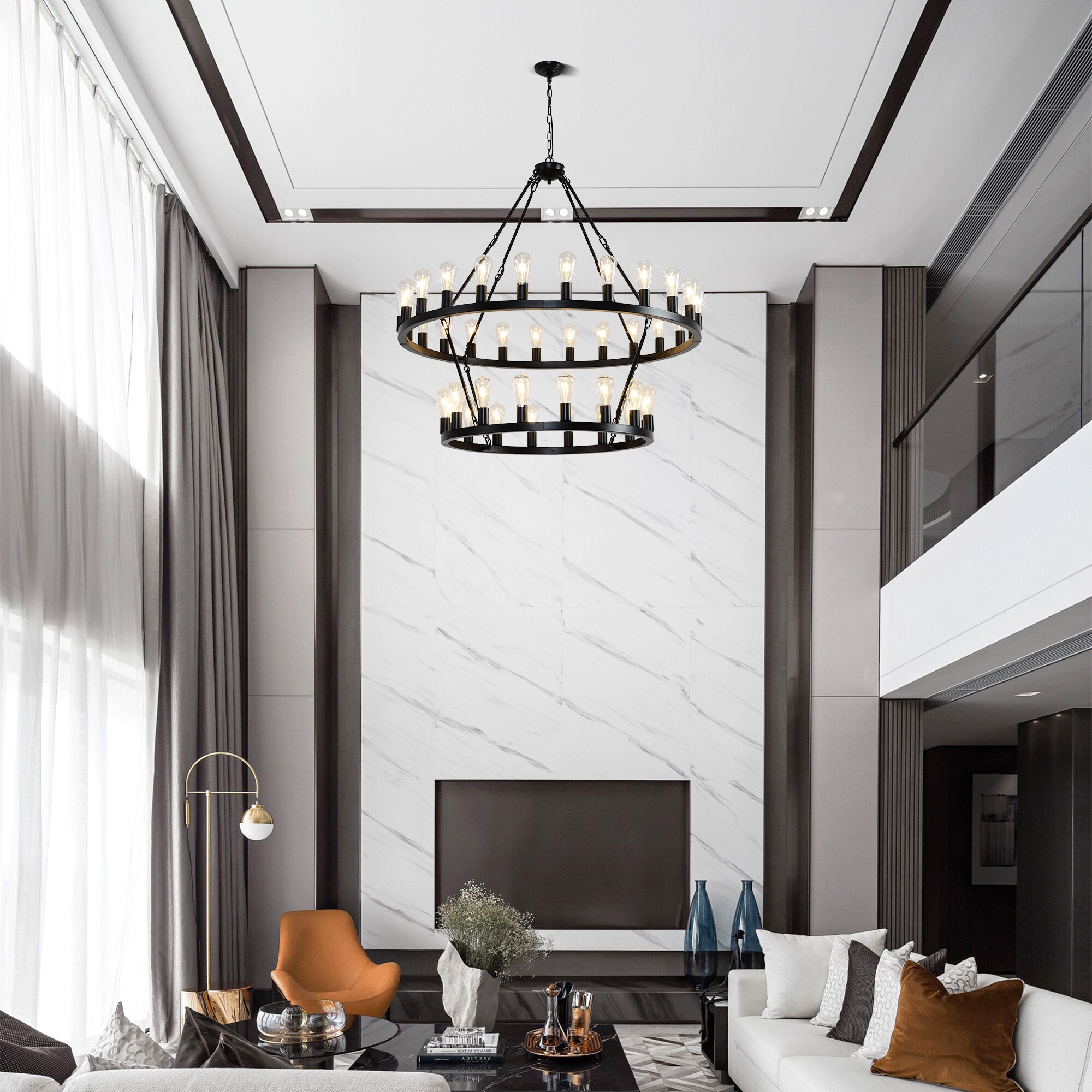 LOVMOR 4724 Inch Matte Black Wagon Wheel Chandelier With 36 Lights 2412 ...