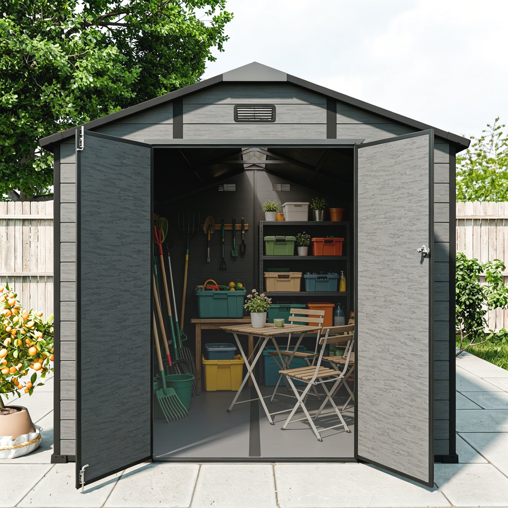 LUXEYARD 8x14 FT Plastic Outdoor Storage Shed Lockable Resin Tool Shed ...