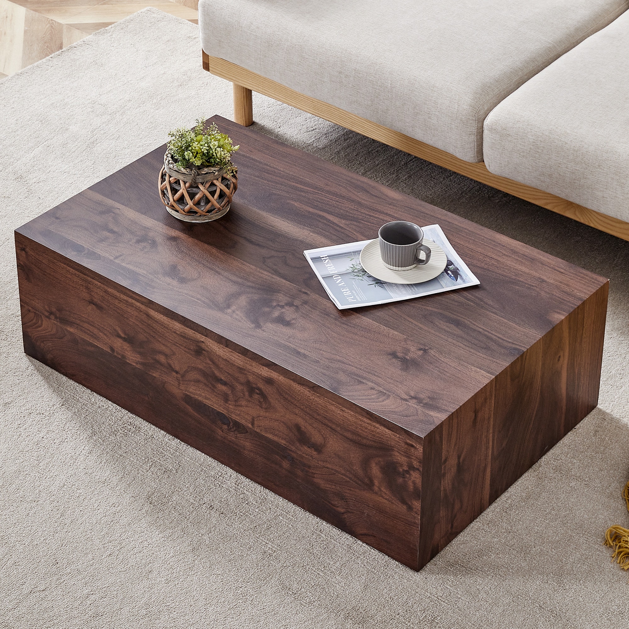 LOVMOR 39X24X12 Inch Walnut Wood Grain Mdf Coffee Table Luxurious ...