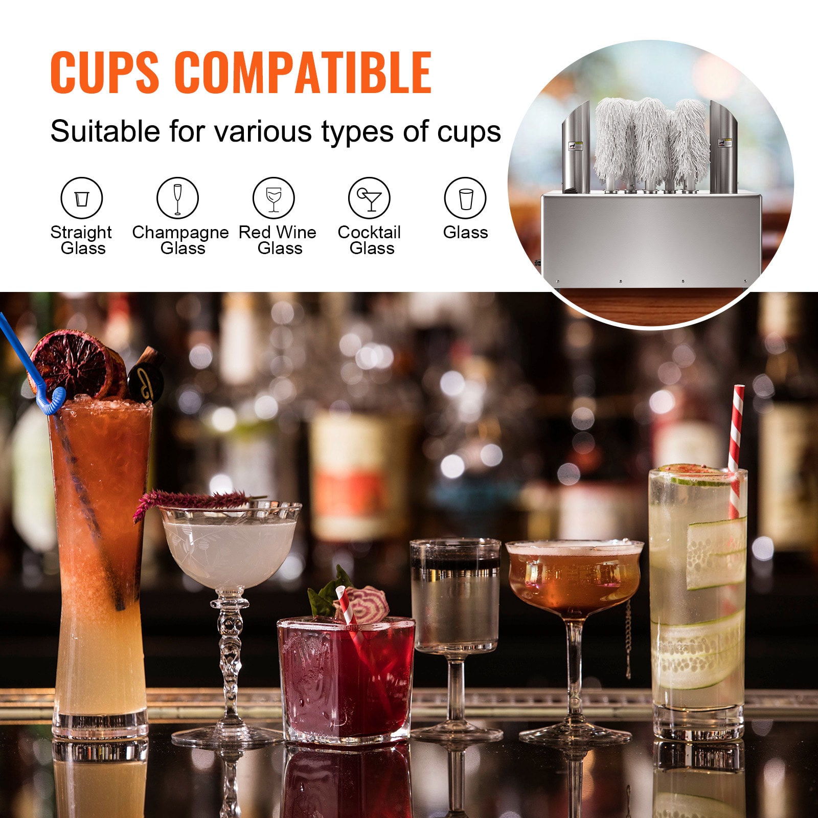 VEVOR Wine Glass Polisher Machine 8-Brush Glass Polishing Machine 660 ...