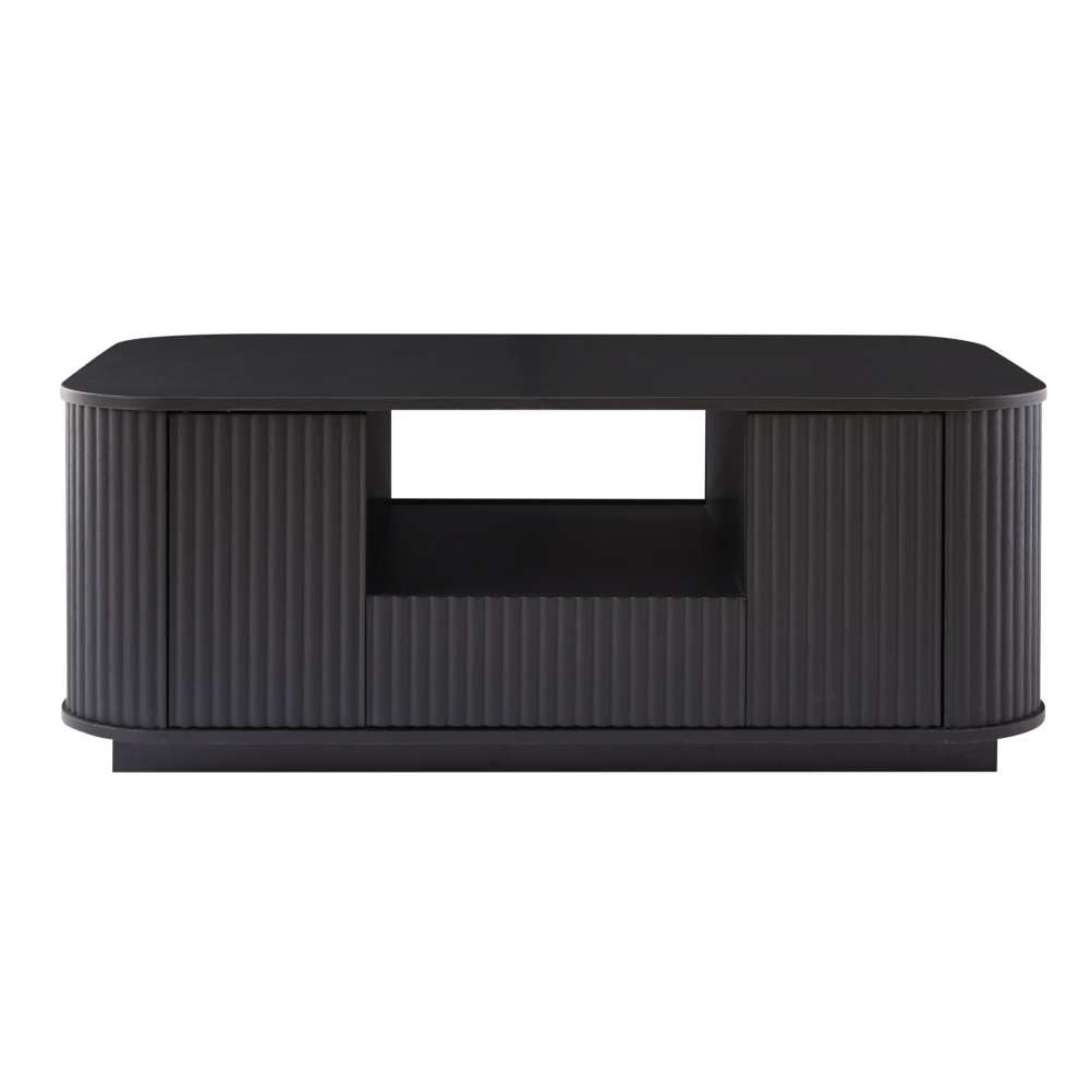 Wooakway 47in. Modern Oval Coffee Table Black with Drawers Storage Open ...