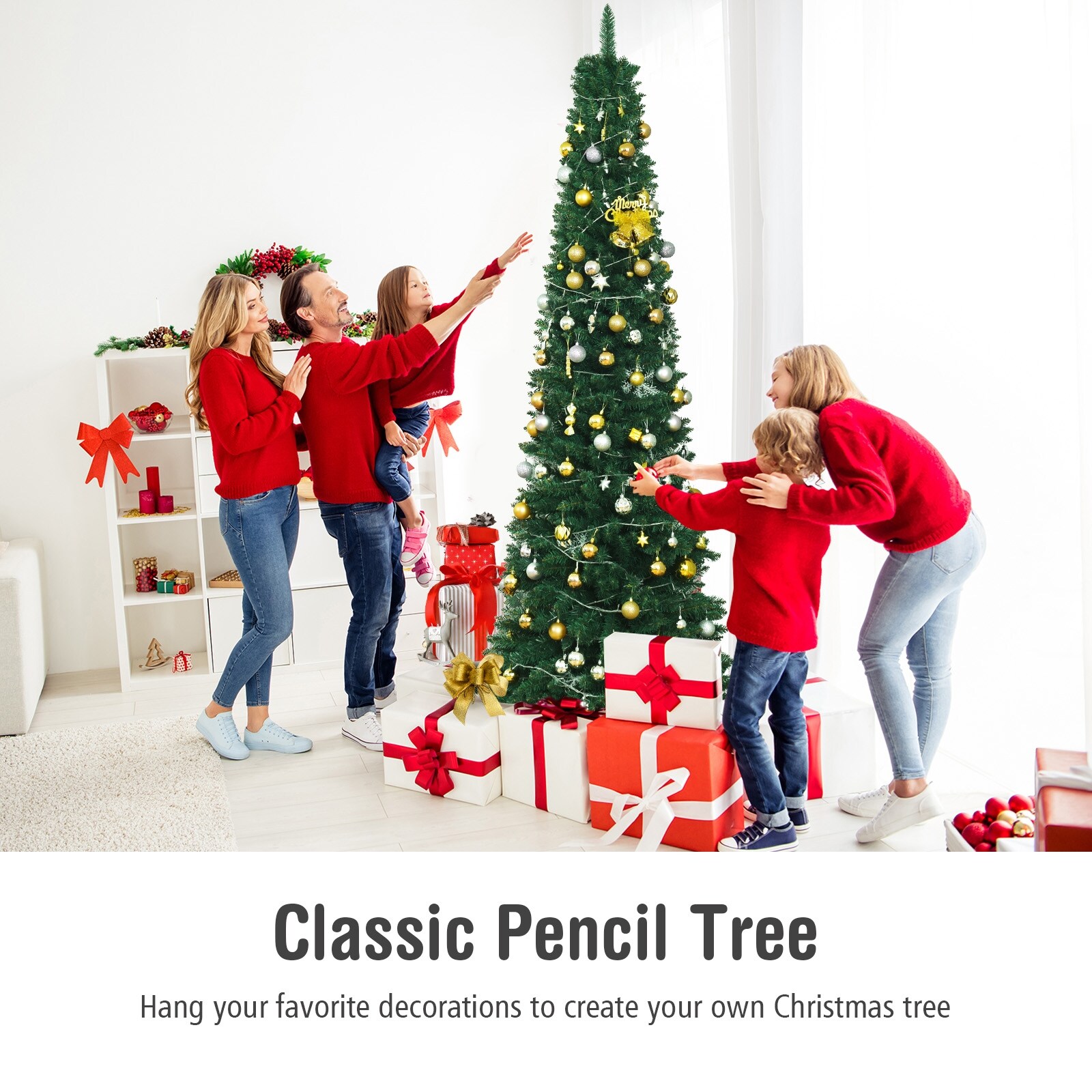 Slickblue Slim Pencil Green Artificial Christmas Tree with PVC Branches ...