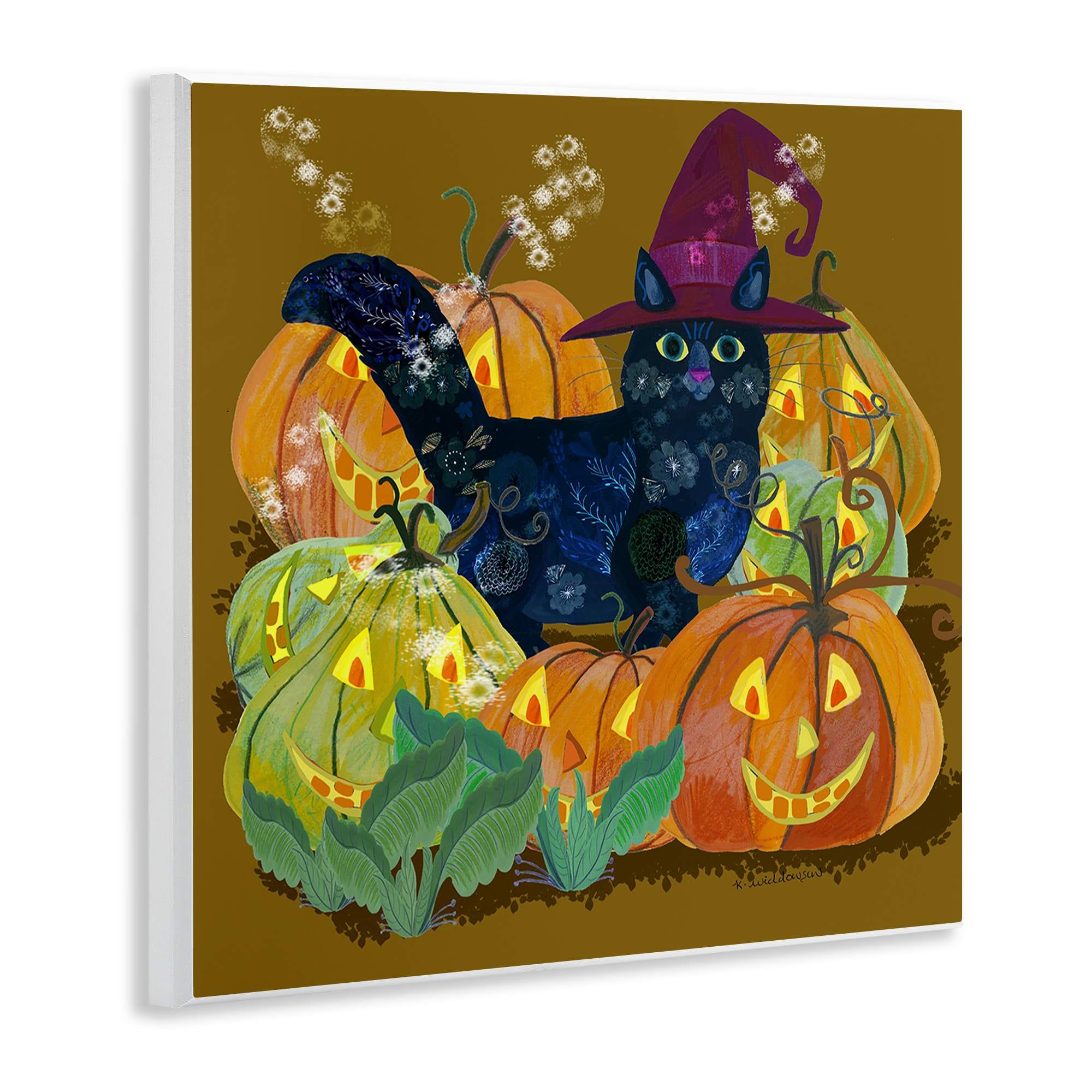Stupell Industries Cat with Jack-o-Lanterns Wall Plaque Art By Kay ...