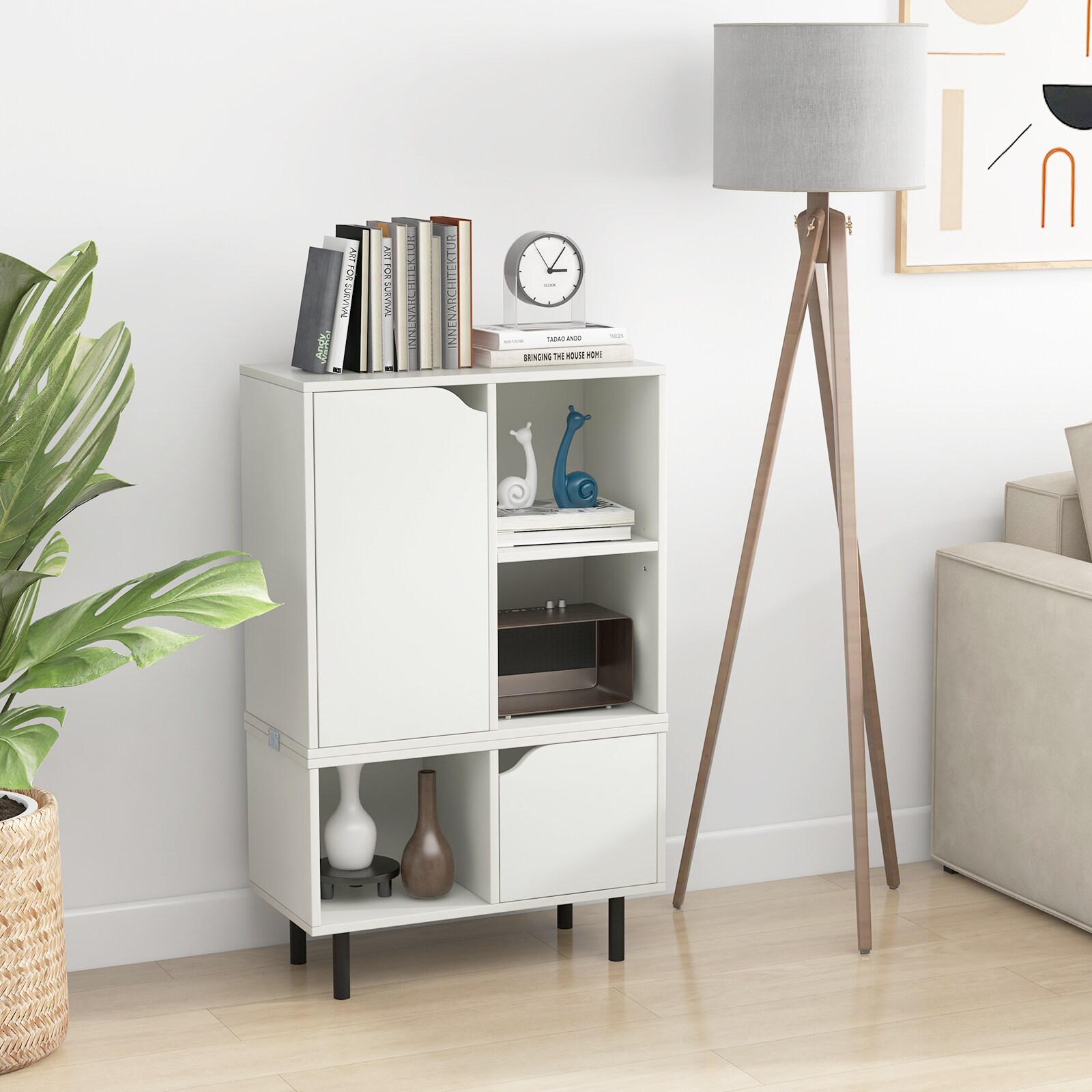 SUGIFT Stackable 3-Cube 2-Cabinet Bookcase With 3-Position Adjustable ...