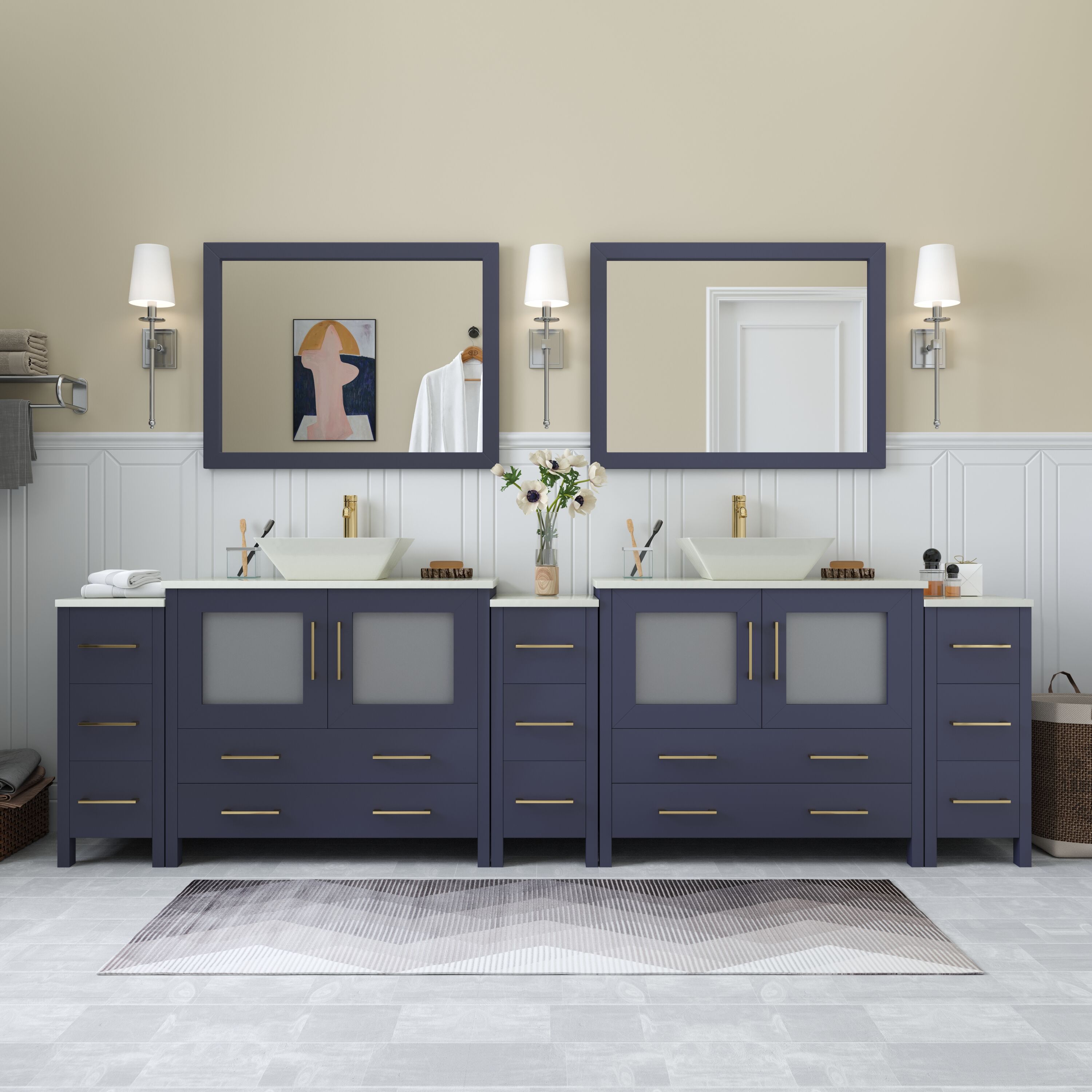 Vanity Art Ravenna 103-in Blue Double Sink Bathroom Vanity with White ...