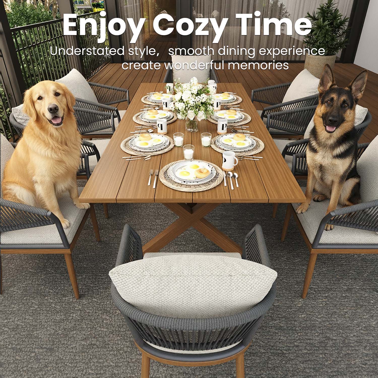 LayinSun 9 Piece Outdoor Dining Table Set with Aluminum Modern ...