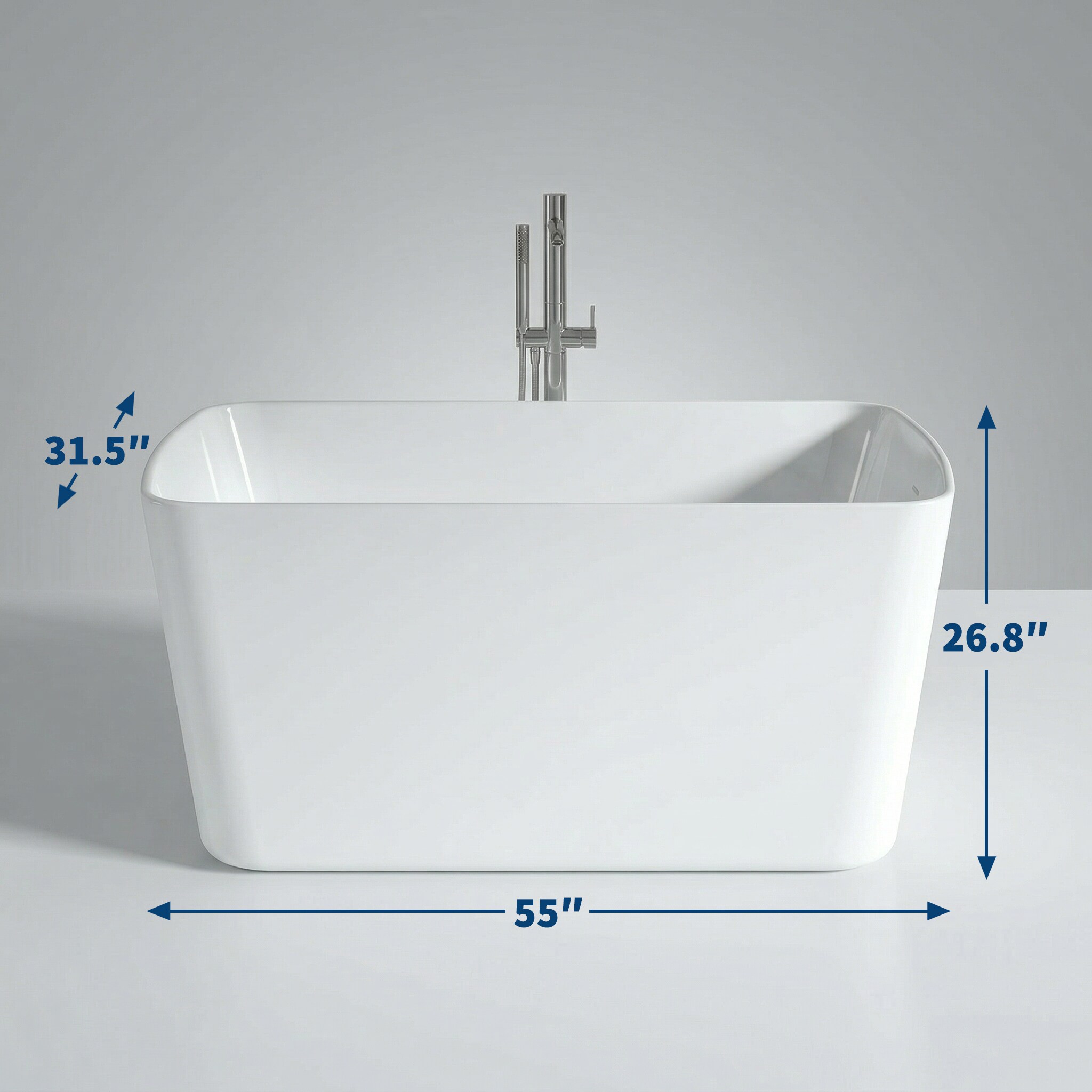 Garvee 55 Inch Acrylic Freestanding Bathtub Square Compact Design ...