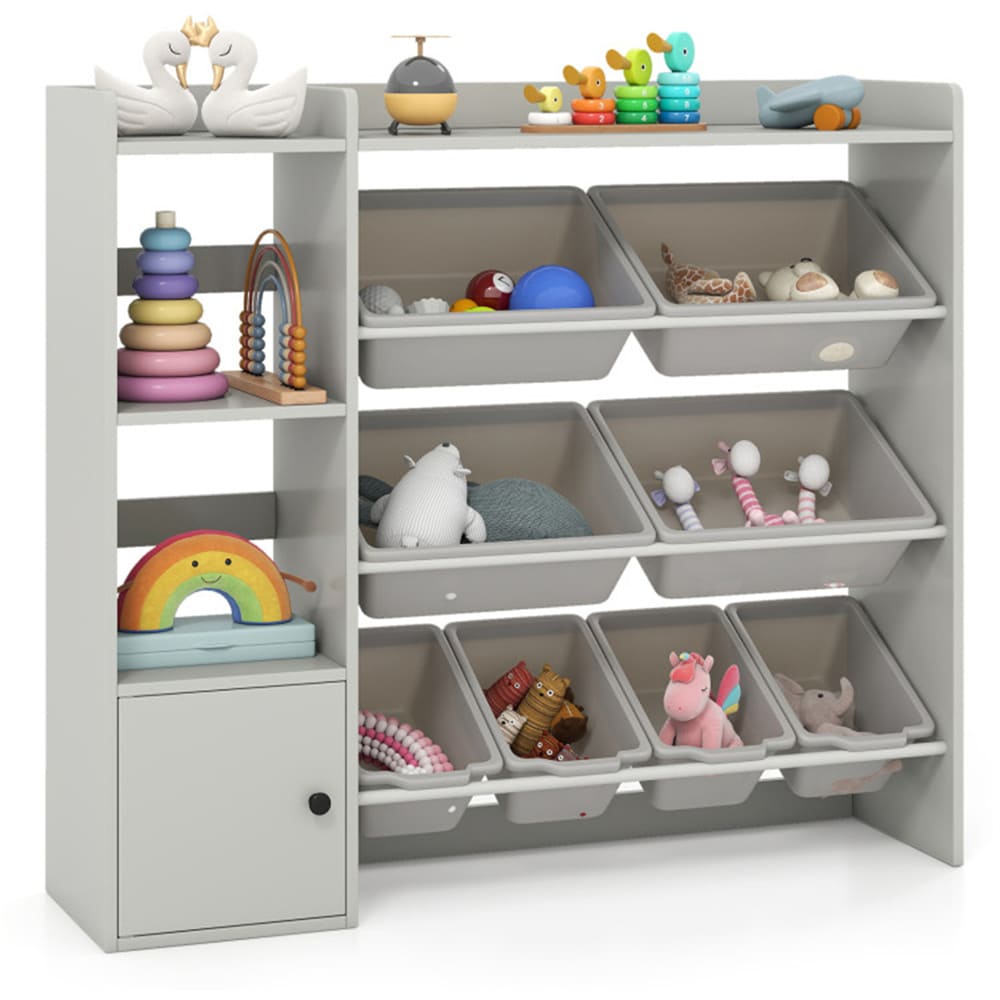 OIAHOMY Kids Toy Organizer 8 Storage Boxes Open Shelves Cabinet Grey in ...