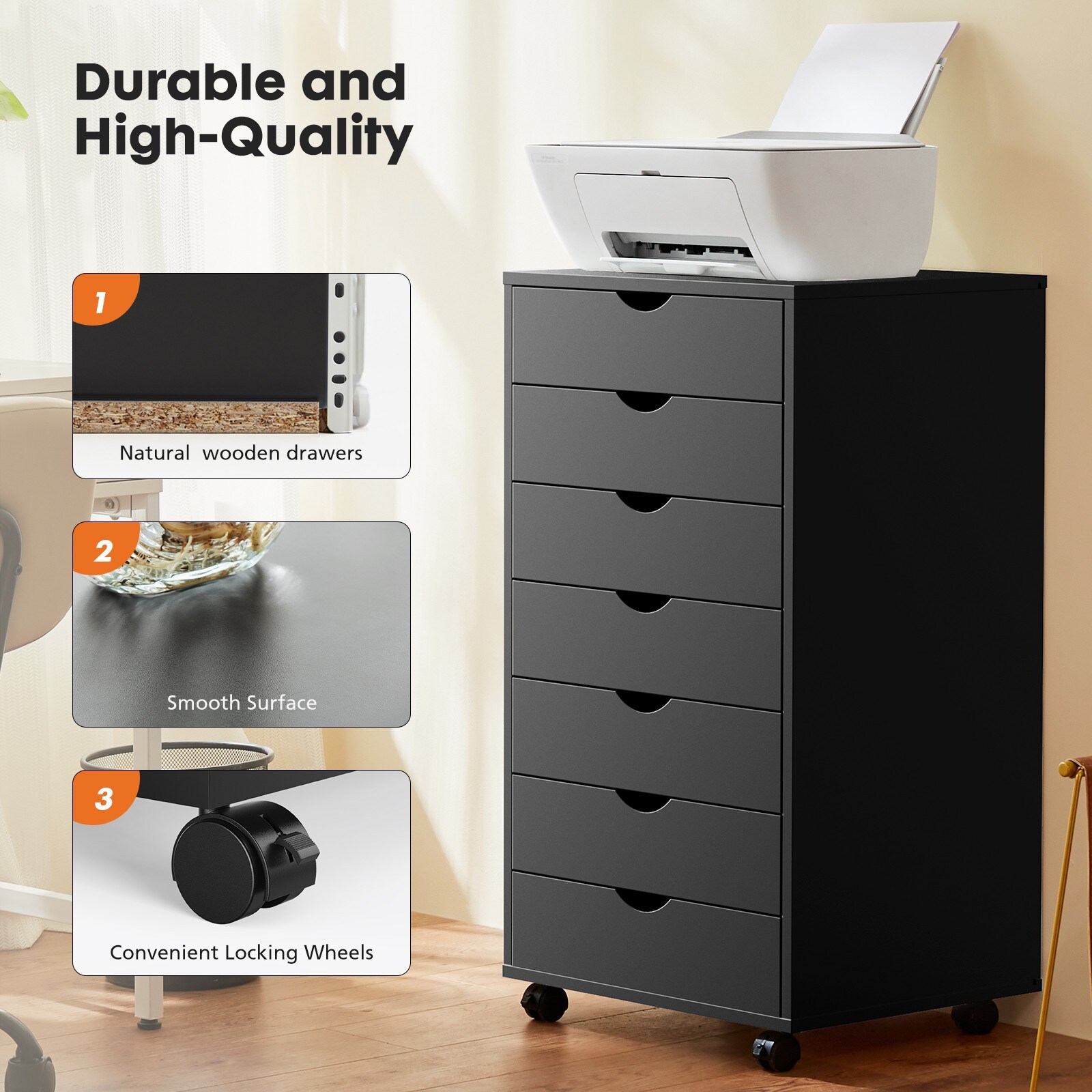 GlasFlength 34 Inch Black Office File Cabinet Home Storage Cabinet ...