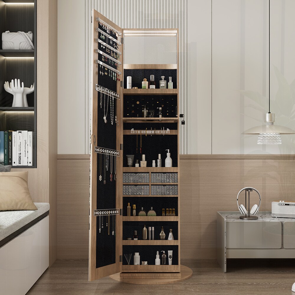 SunJet Rotating Jewelry Cabinet with Full Length Mirror Lockable ...