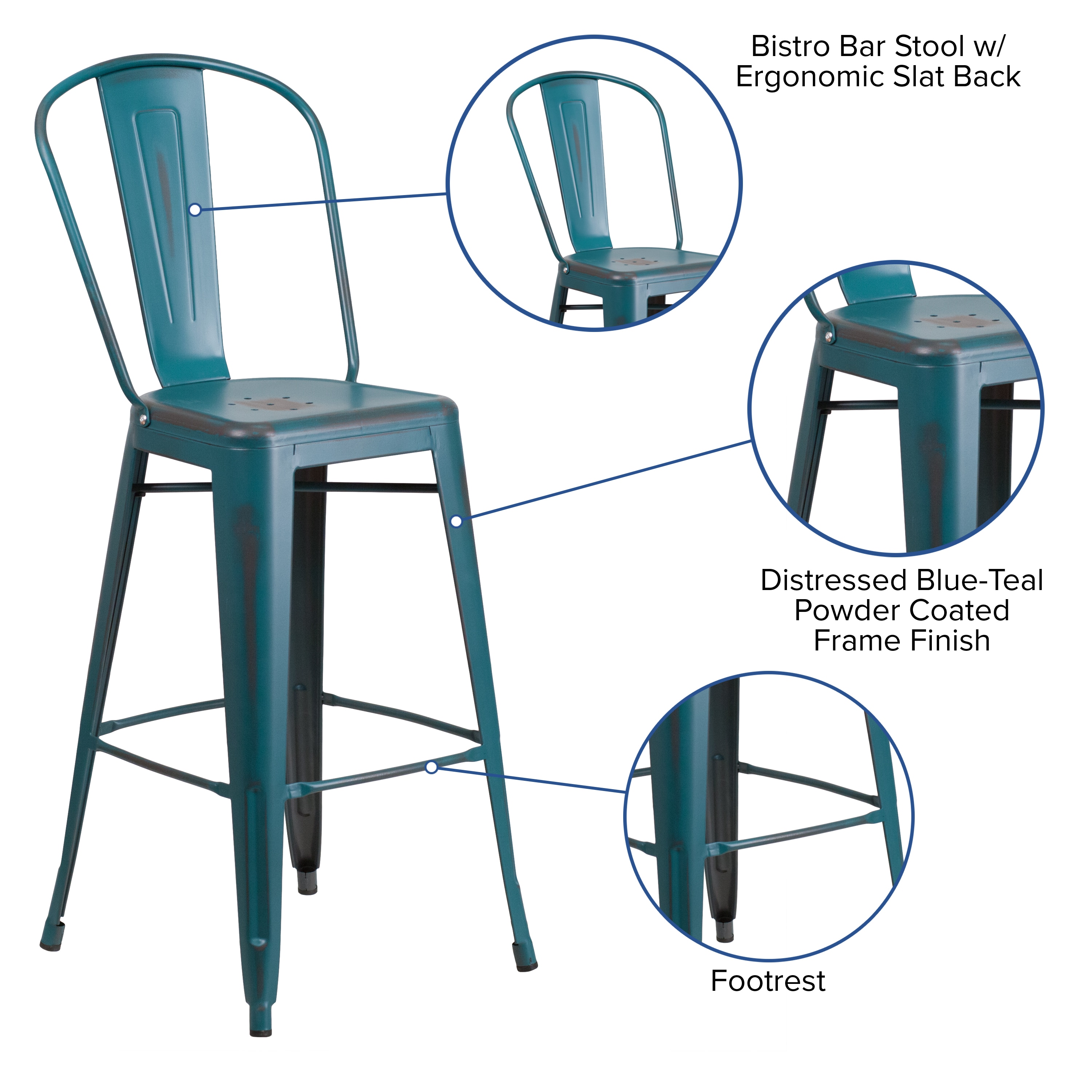 Emma + Oliver 4 Pack 30-in High Distressed Kelly Blue-Teal Metal Indoor ...